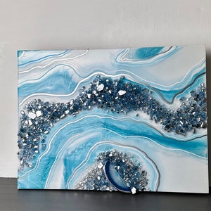 Blue Geode Wall Art, Abstract Resin Living Room Painting. - Etsy