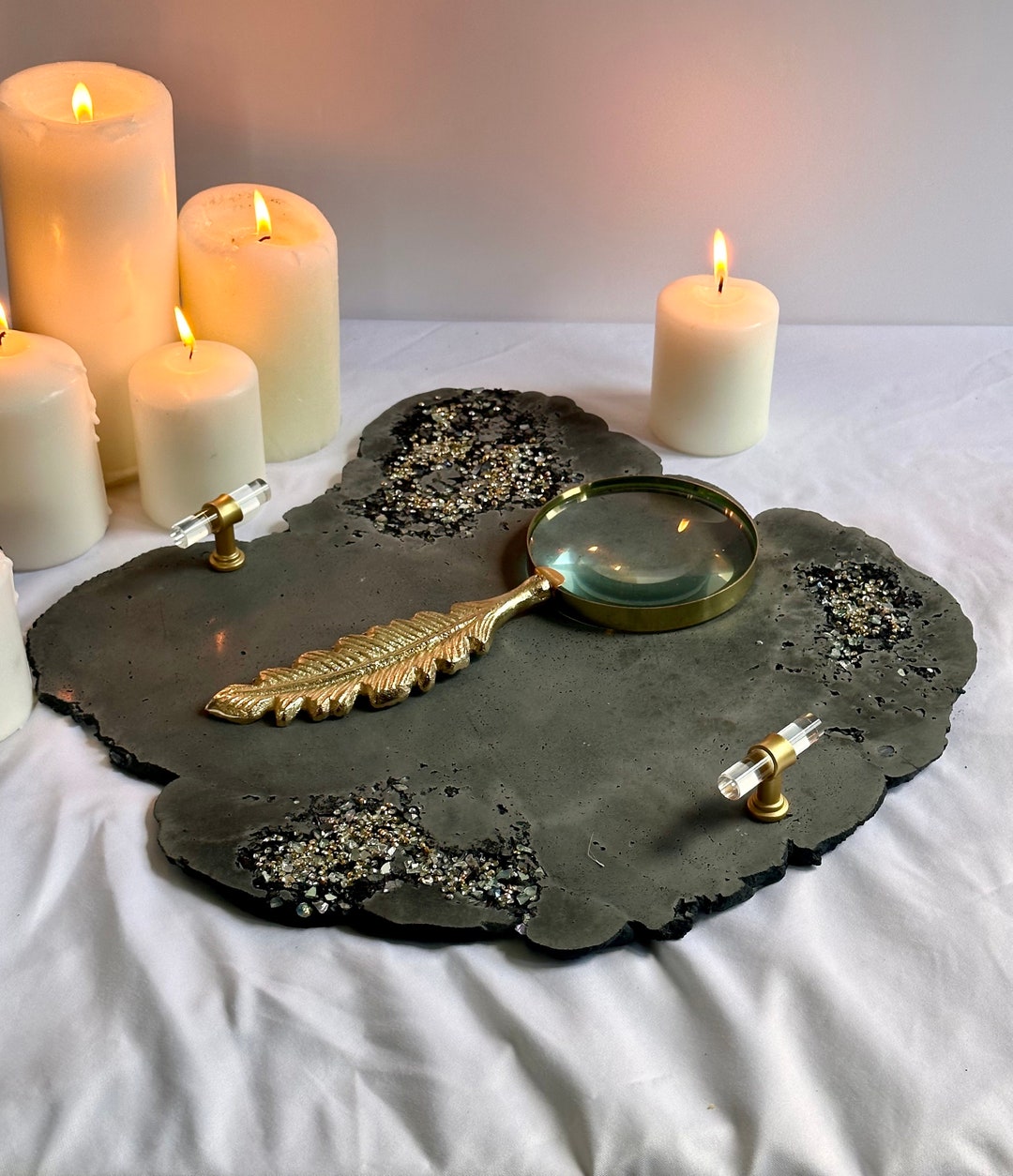 Black Decorative Slab Tray.live Edge Irregular Concrete Tray With Crush ...