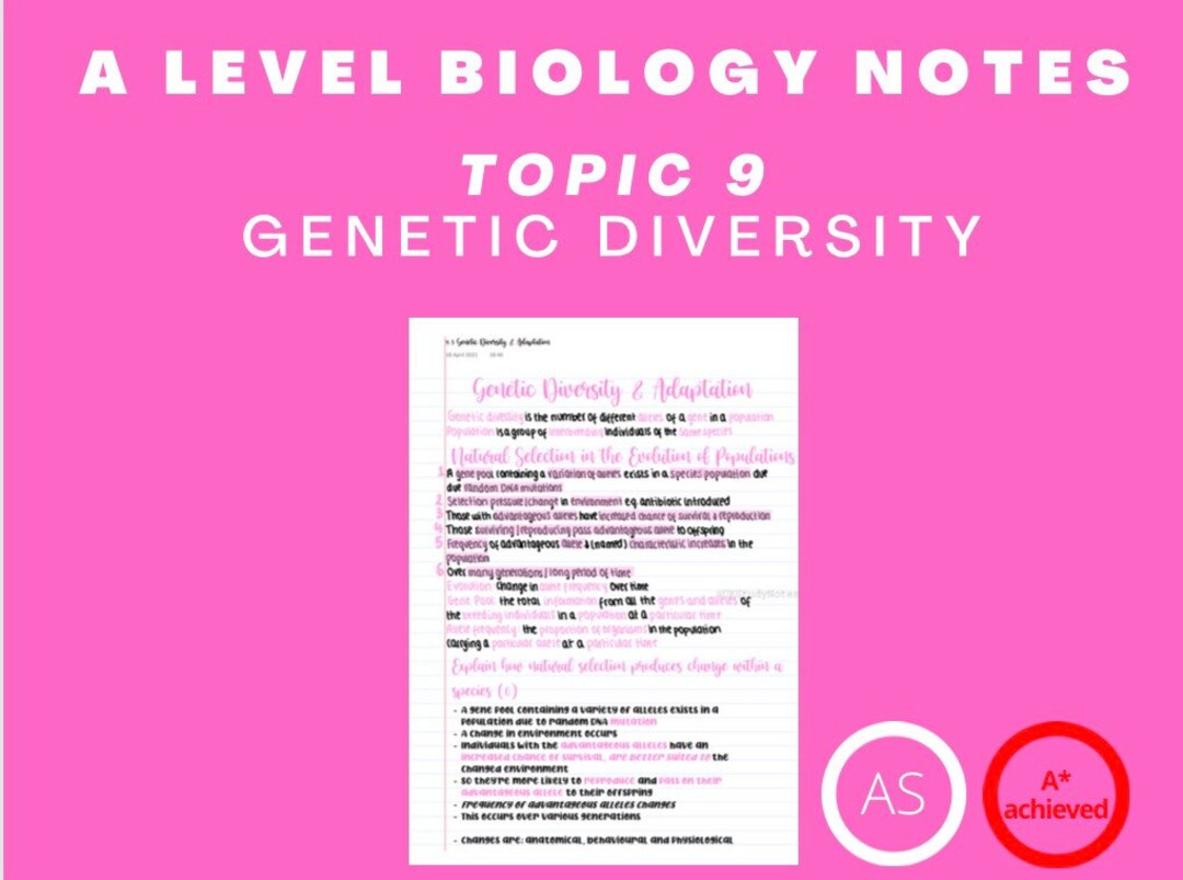 A Level Biology Notes: Genetic Diversity and Adaptation - Etsy