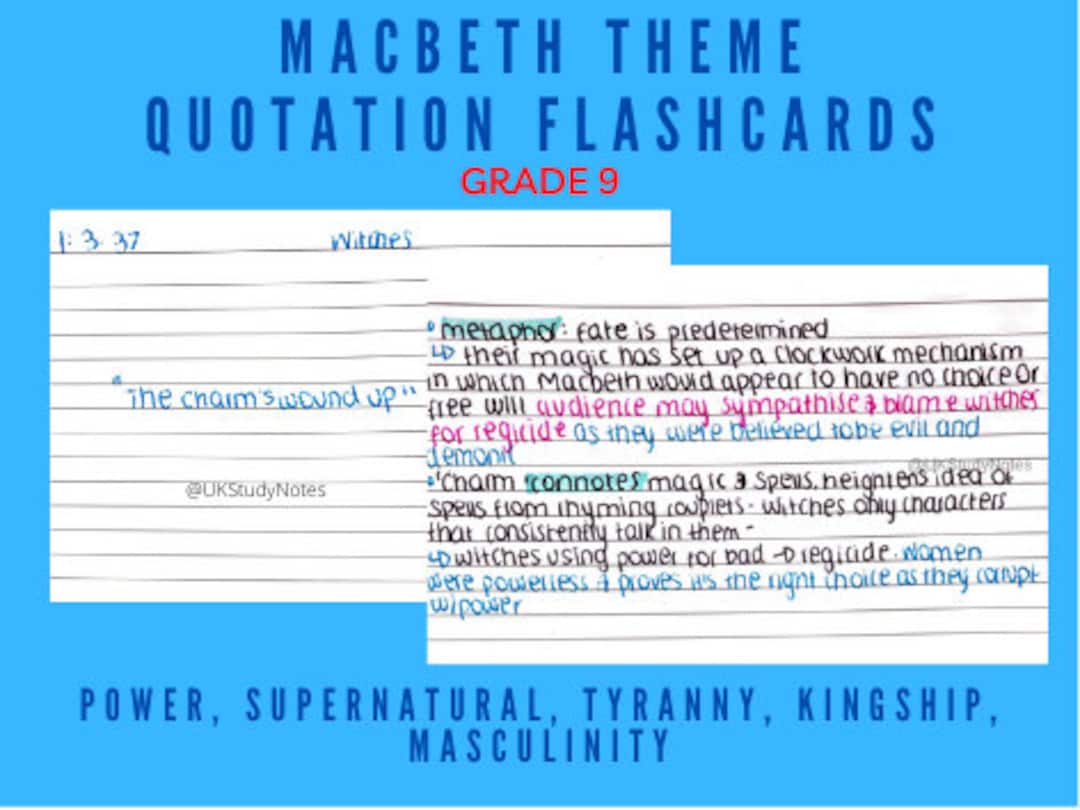 GCSE English Literature: Macbeth Theme Flashcards 1 - Etsy UK