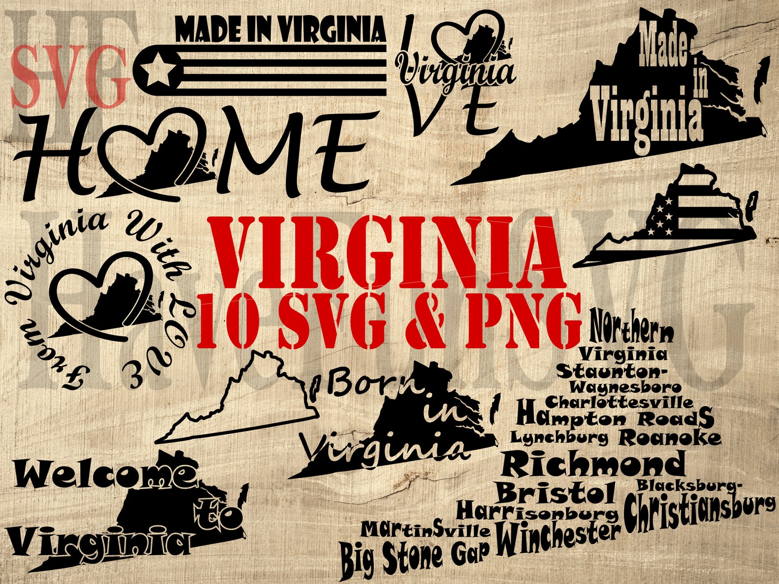 Virginia State SVG PNG Vector Digital Download Files Bundle Home Love ...