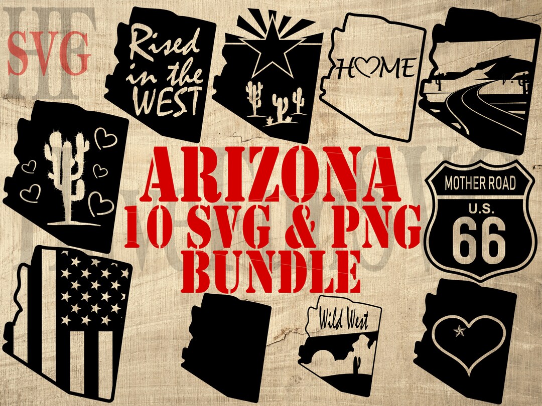 Arizona Bundle of 10 SVG PNG Instant Download Files Outline State Shape ...