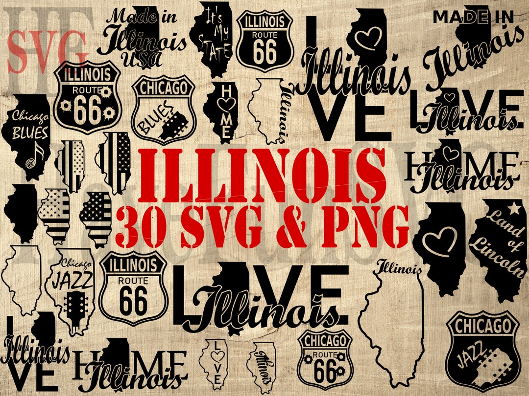 Illinois State USA Map 30 SVG PNG Print Vector Instant Download Files ...