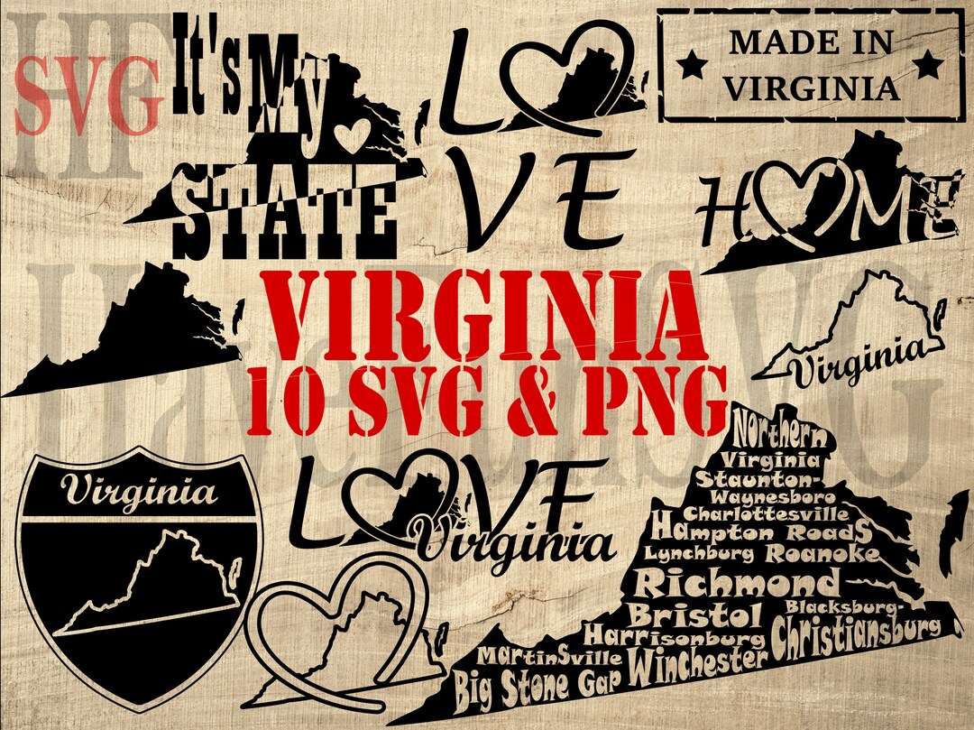 Virginia State Home Love 10 SVG PNG Vector Digital Download Files ...