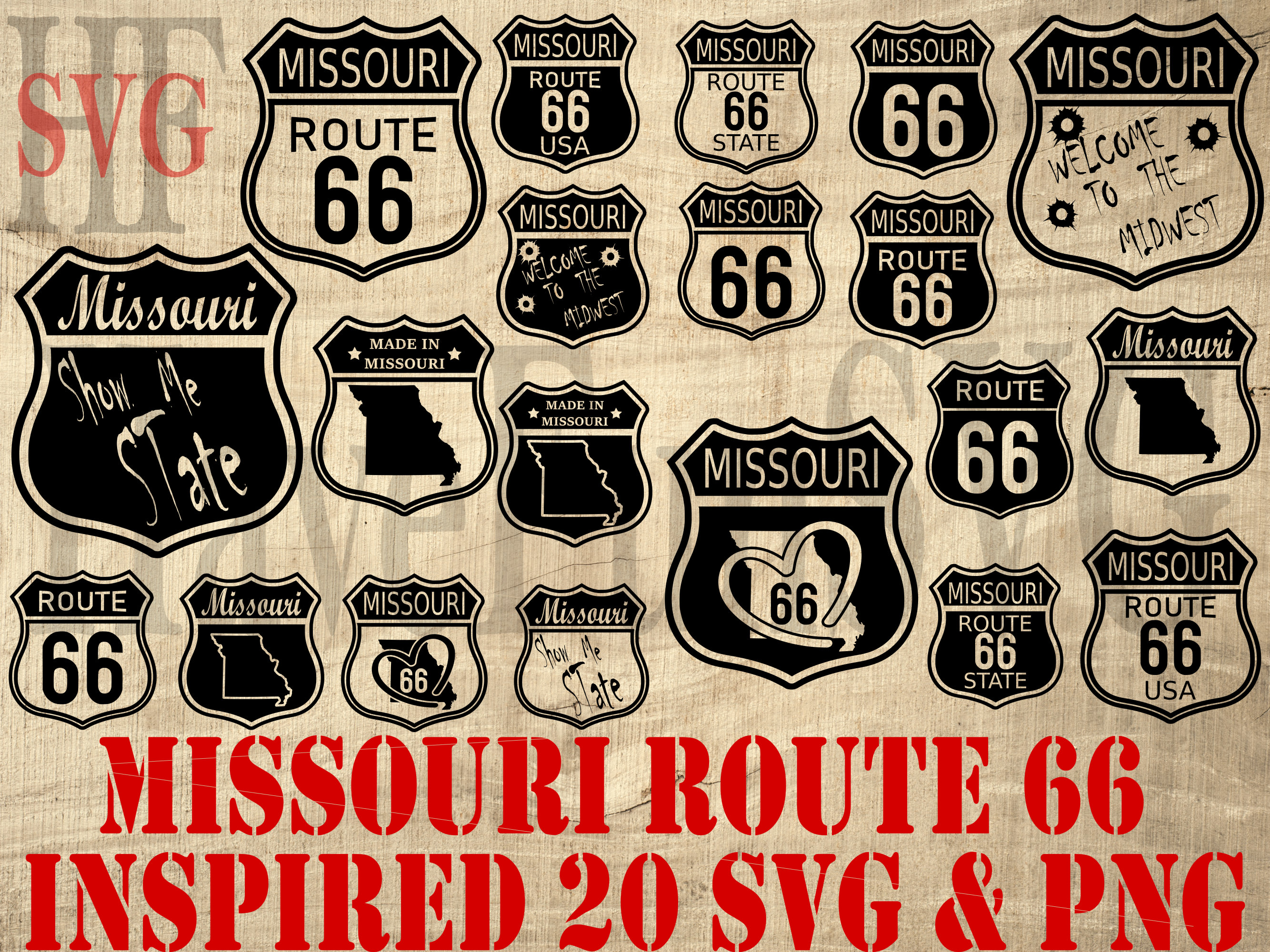 Missouri Route 66 Bundle of 20 Instant SVG PNG Digital Download Files ...