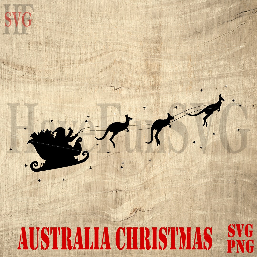 Australian Santa Claus Kangaroo Sleigh Merry Christmas Drawing MAP SVG ...