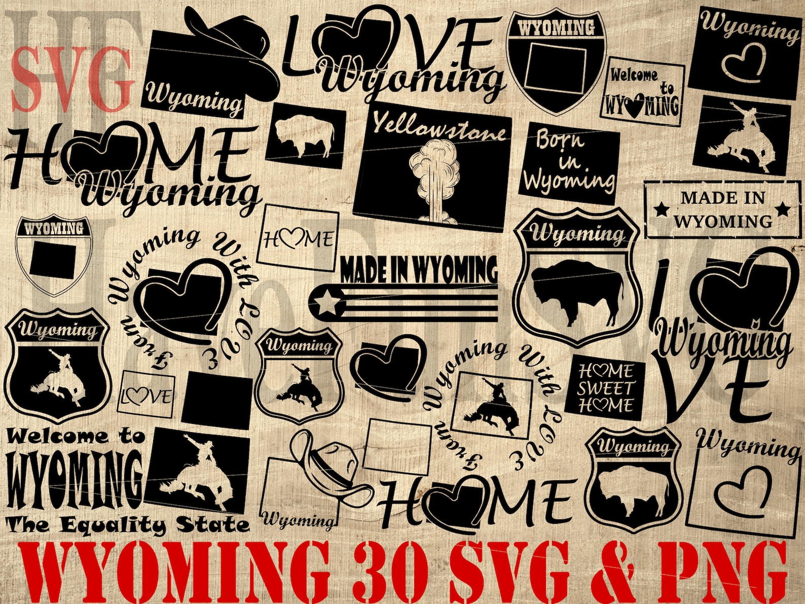Wyoming State 30 SVG PNG Vector Print Digital Download Files Bundle ...