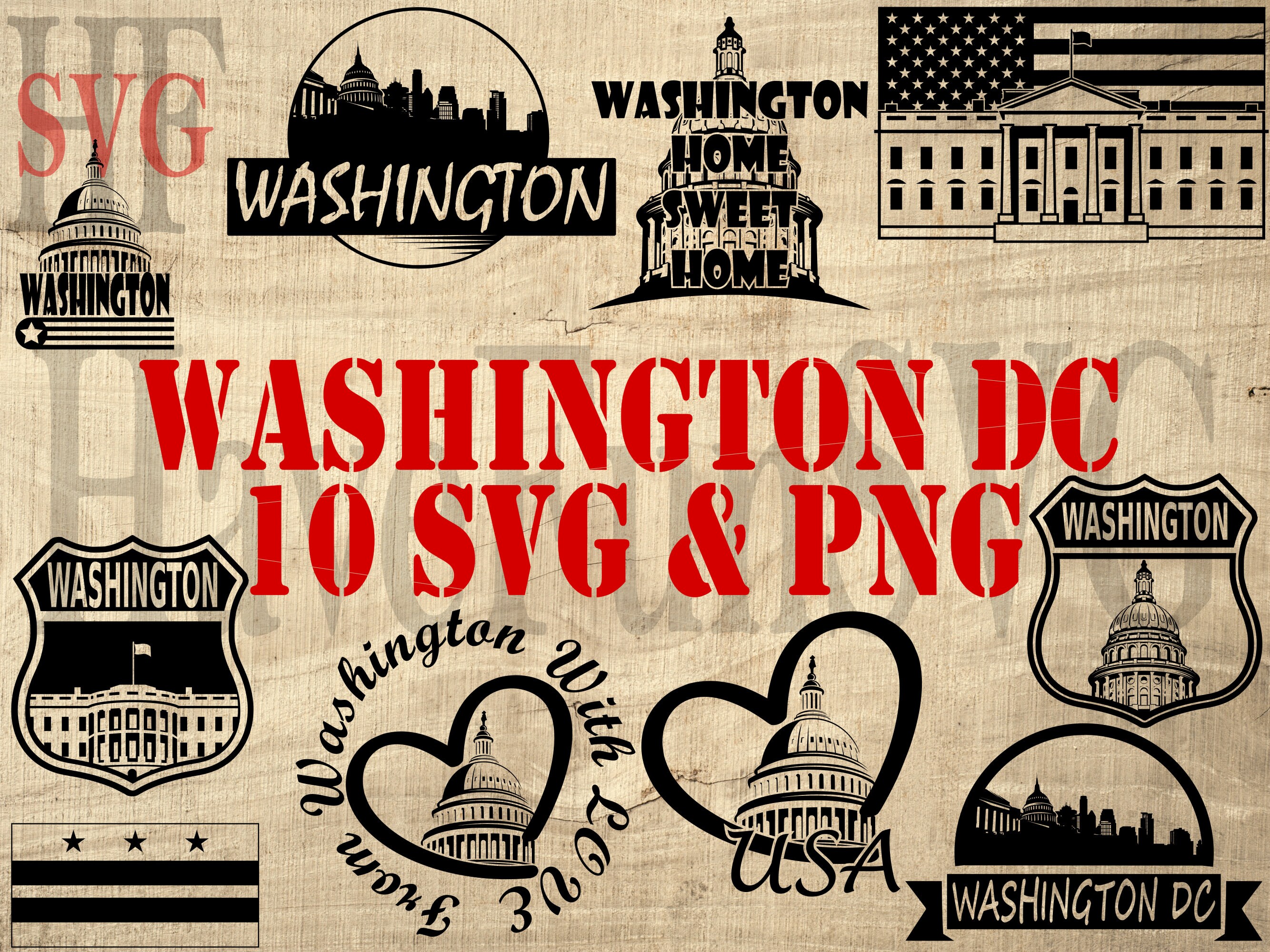 Washington DC City Digital SVG PNG Files Instant Download Bundle Vector ...