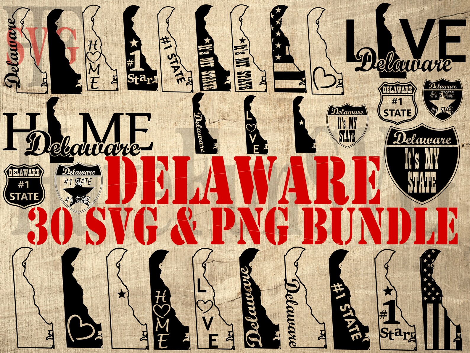 Delaware State 30 SVG PNG Files Bundle Cut Cutting Machine Cricut Laser ...