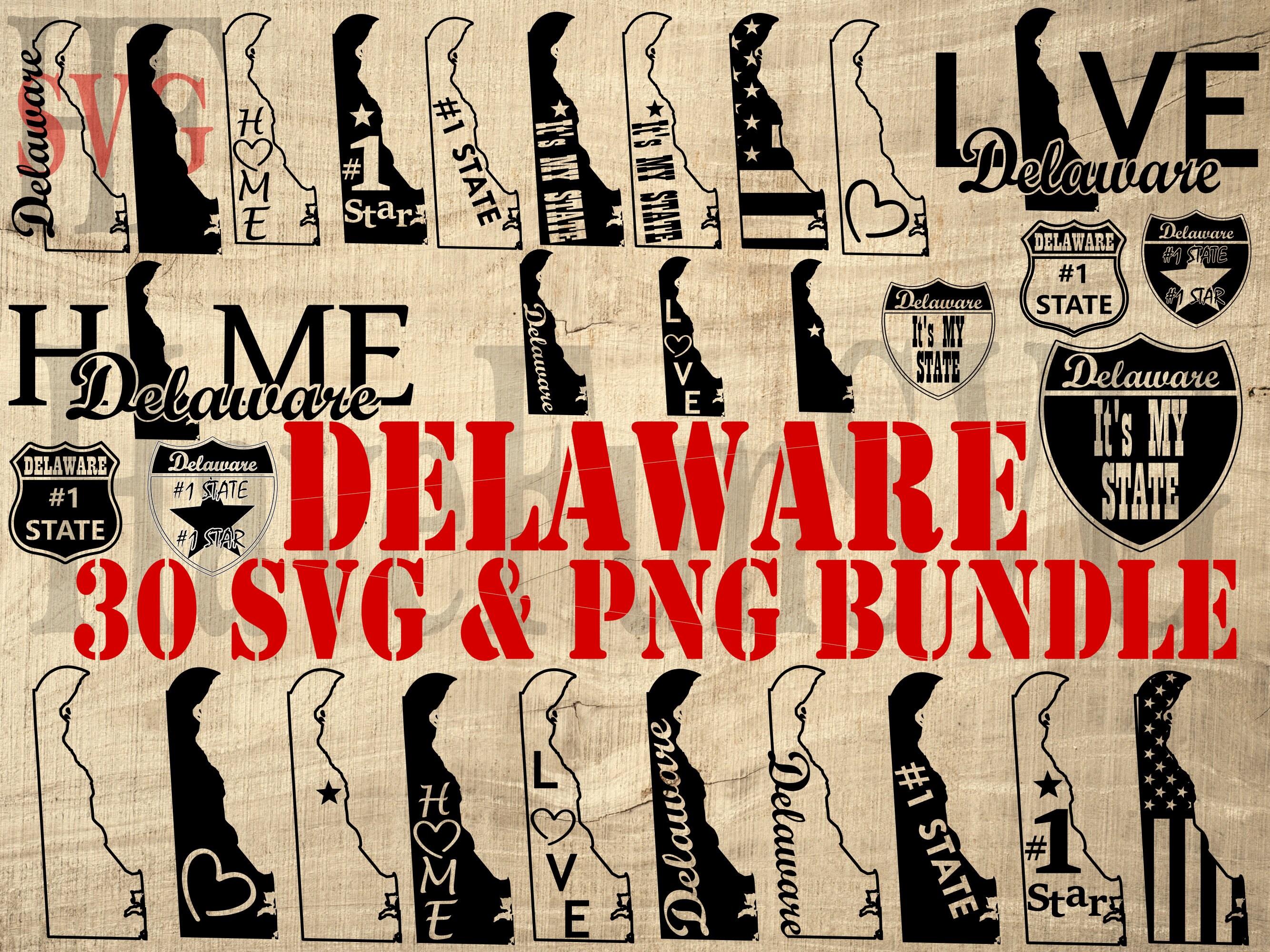 Delaware State 30 SVG PNG Files Bundle Cut Cutting Machine Cricut Laser ...