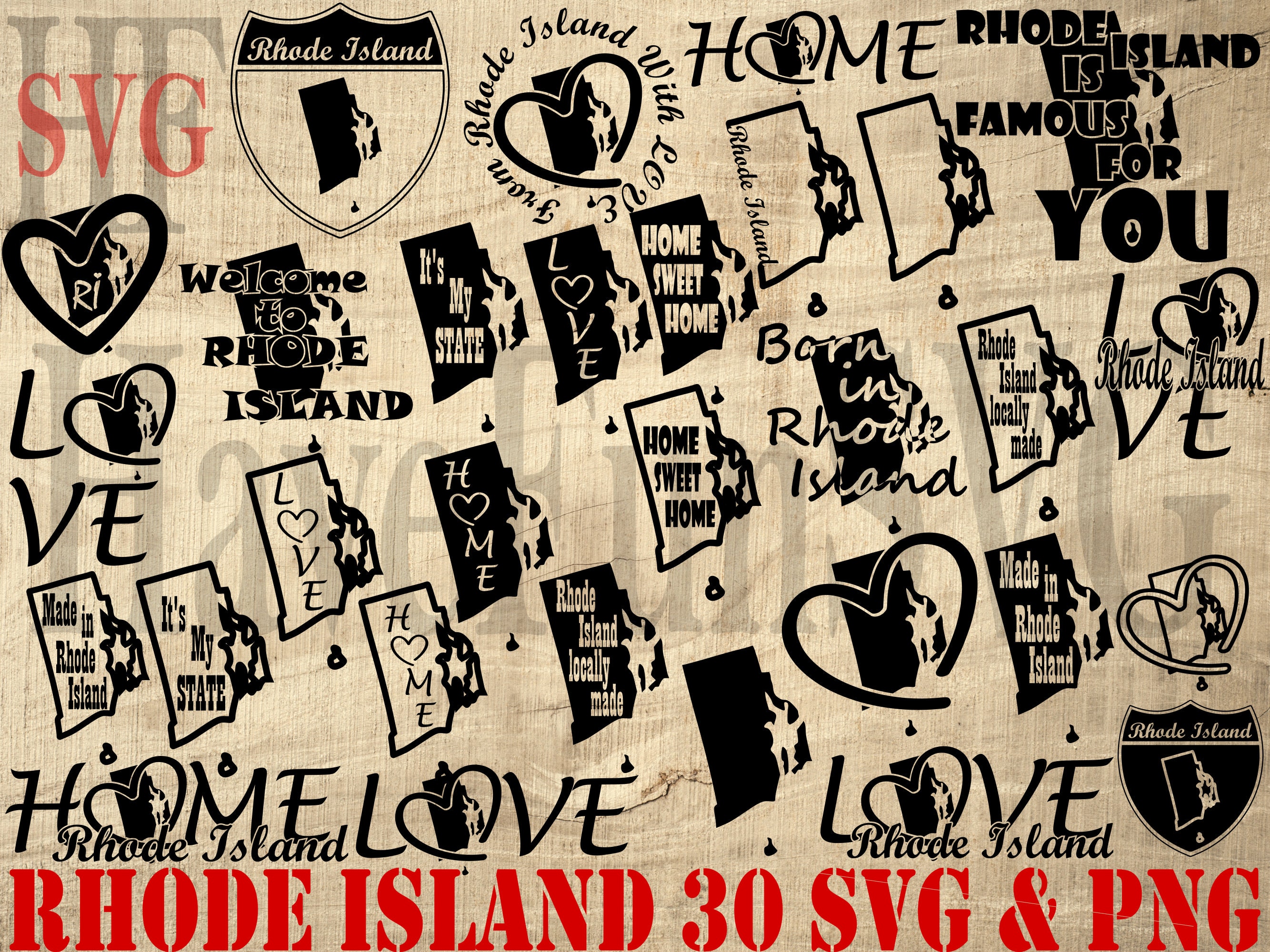 Rhode Island State SVG PNG Files Bundle: 30 Vector Shirt Designs ...