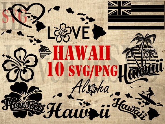 Hawaii Aloha State USA 10 SVG PNG Files Bundle Outline Shape - Etsy