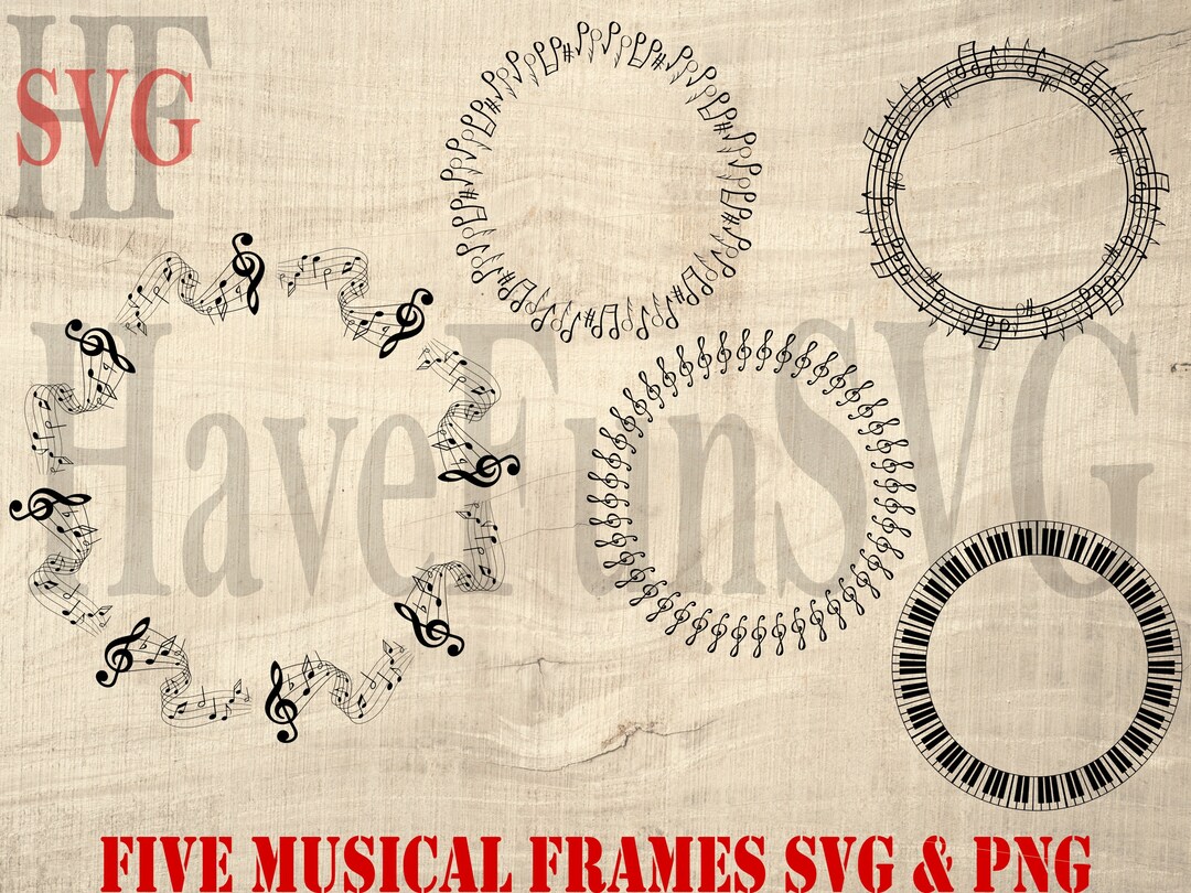 Musical Notes Staff Stave Circle Round Frames Frame SVG PNG Digital ...