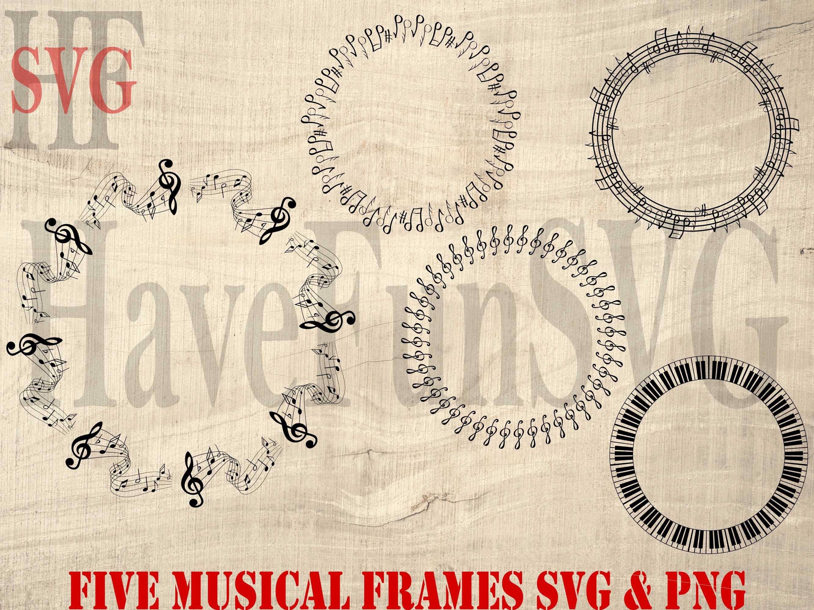 Musical Notes Staff Stave Circle Round Frames Frame SVG PNG Digital ...