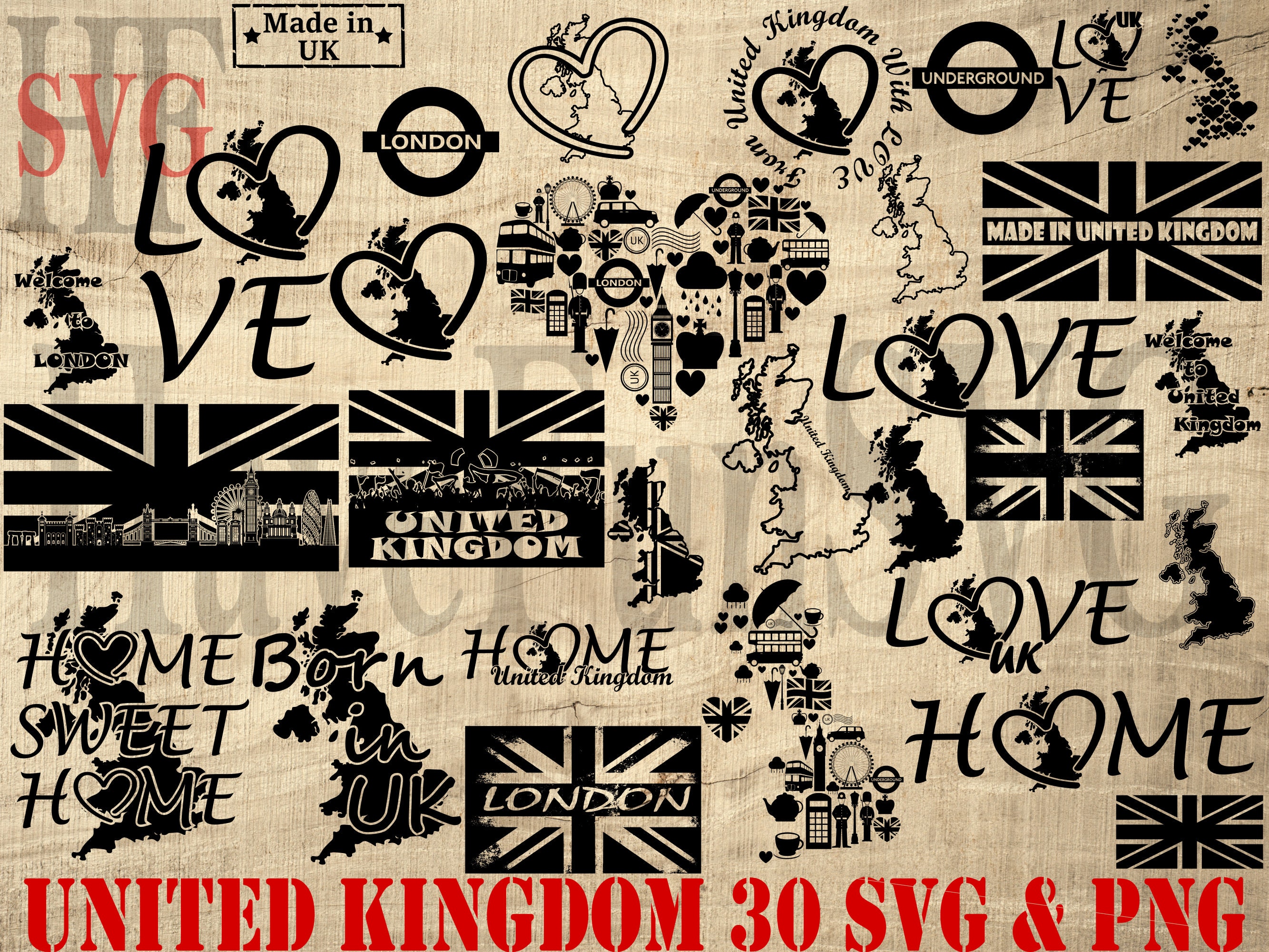 United Kingdom 30 SVG PNG Instant Download Files Bundle England Great ...