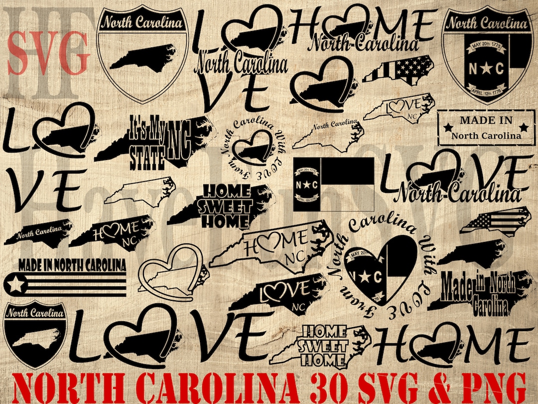 North Carolina State 30 SVG PNG Files Bundle: NC Shirt Designs (digital ...