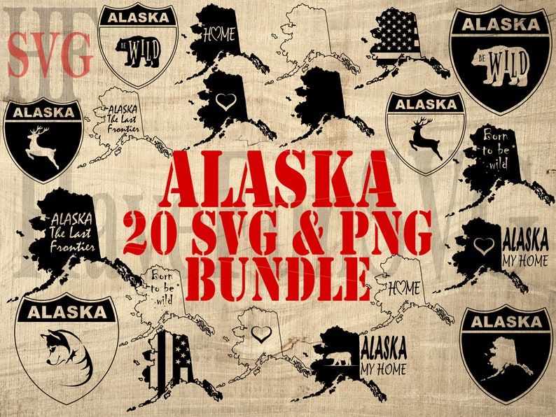 Alaska State SVG PNG Files Bundle: 20 Shirt Designs (digital Download ...