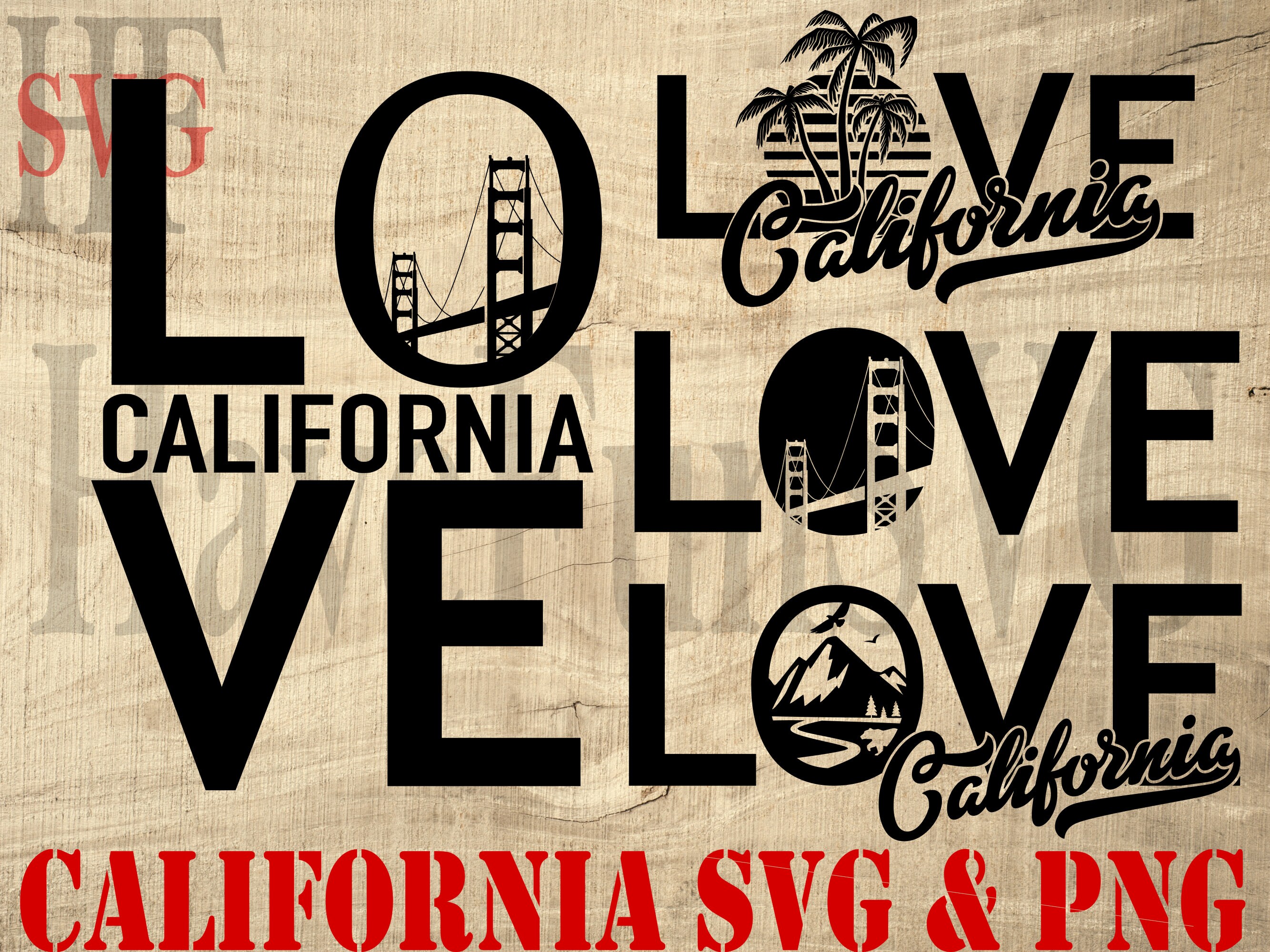 Love California State Style Clipart Logo 4 Svg Png Instant - Etsy