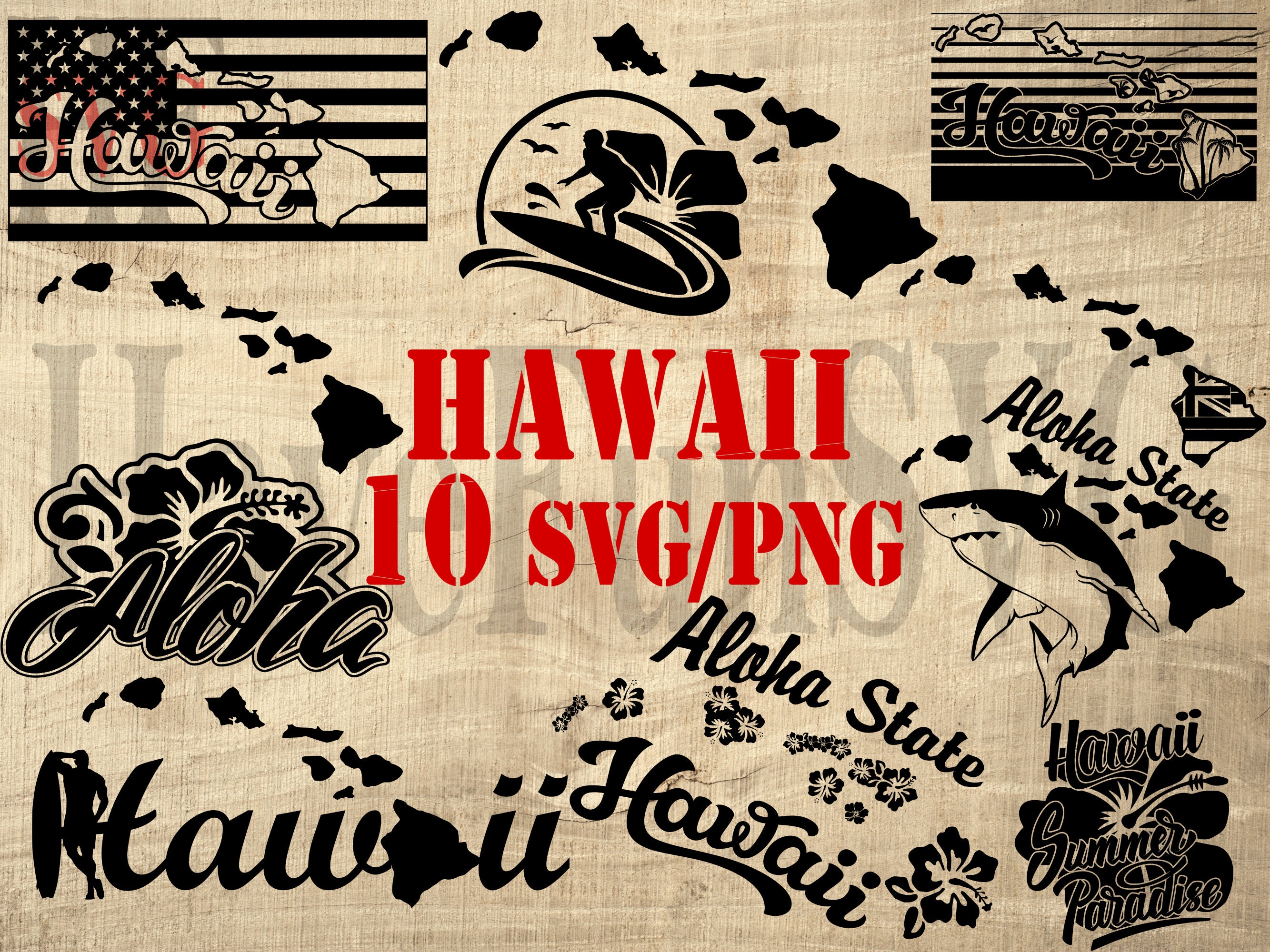 Hawaii Aloha State SVG PNG Vector Files Bundle Shirt Design Print ...