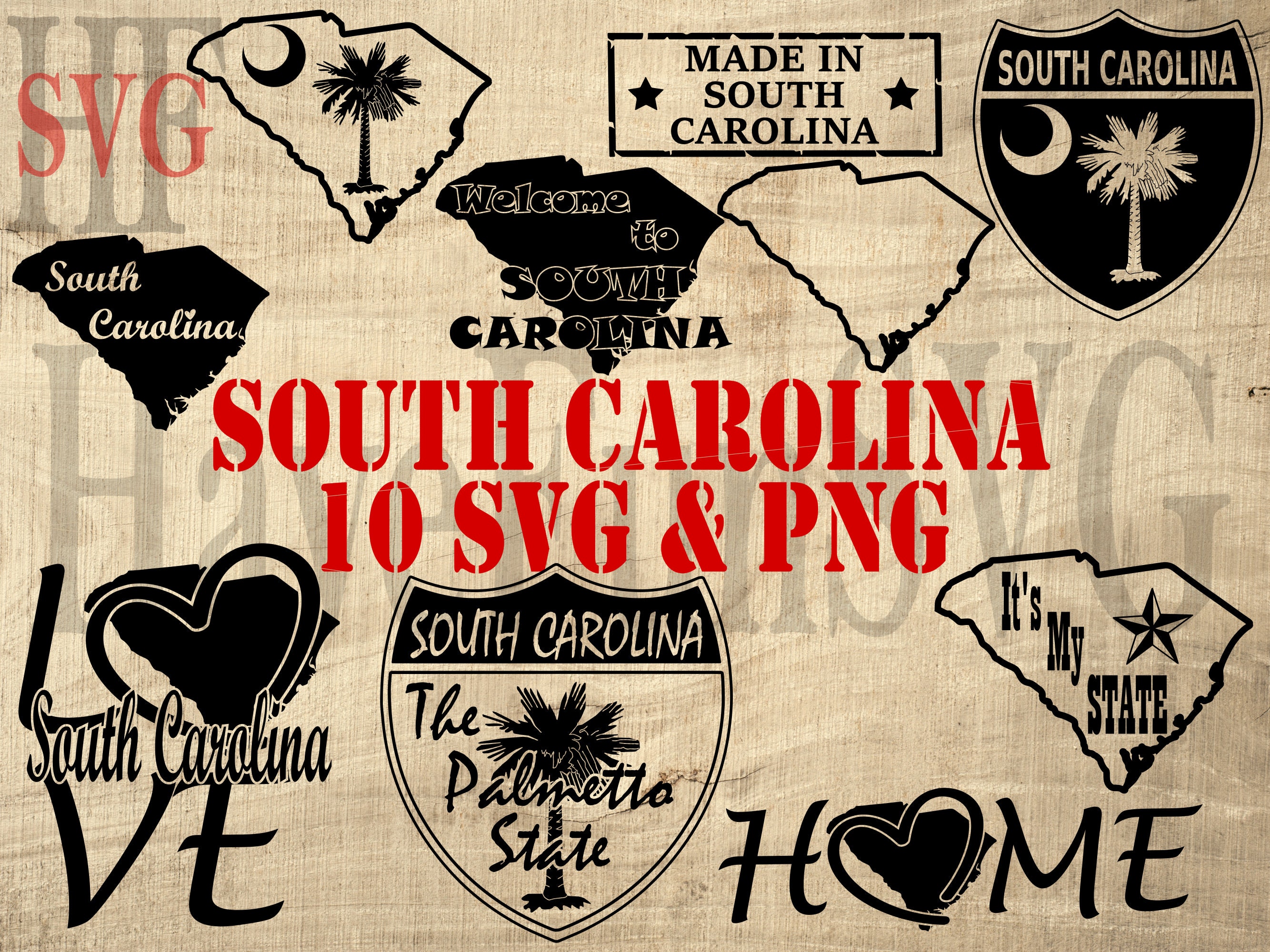 Digital Design South Carolina State 10 Vector SVG PNG Files Bundle ...