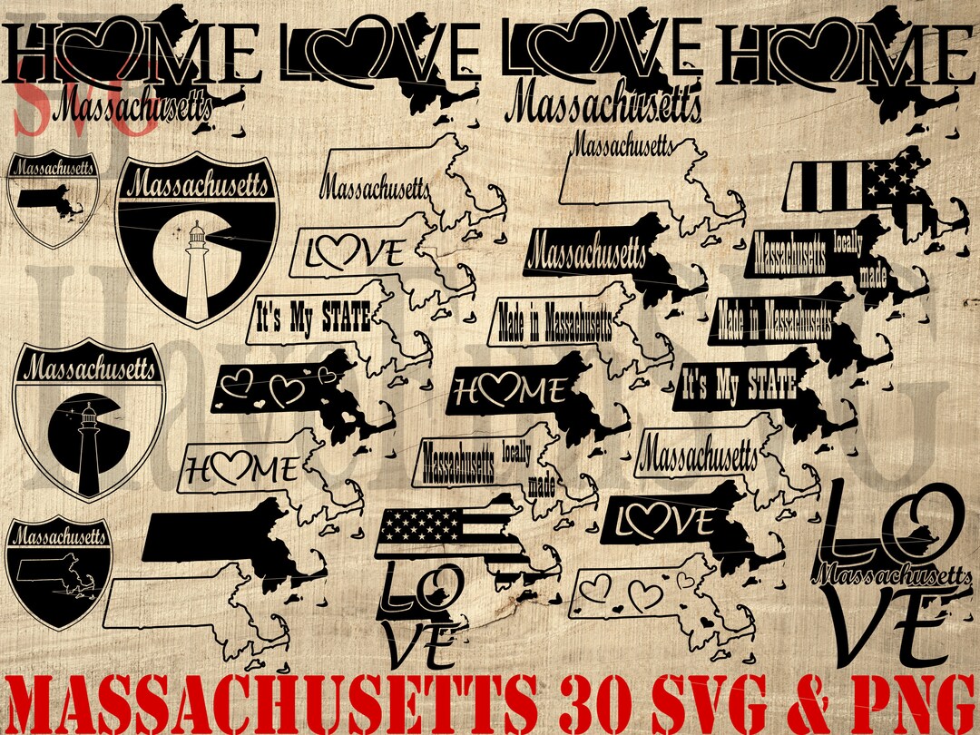 Massachusetts 30 SVG PNG Bundle State USA Instant Download Digital ...