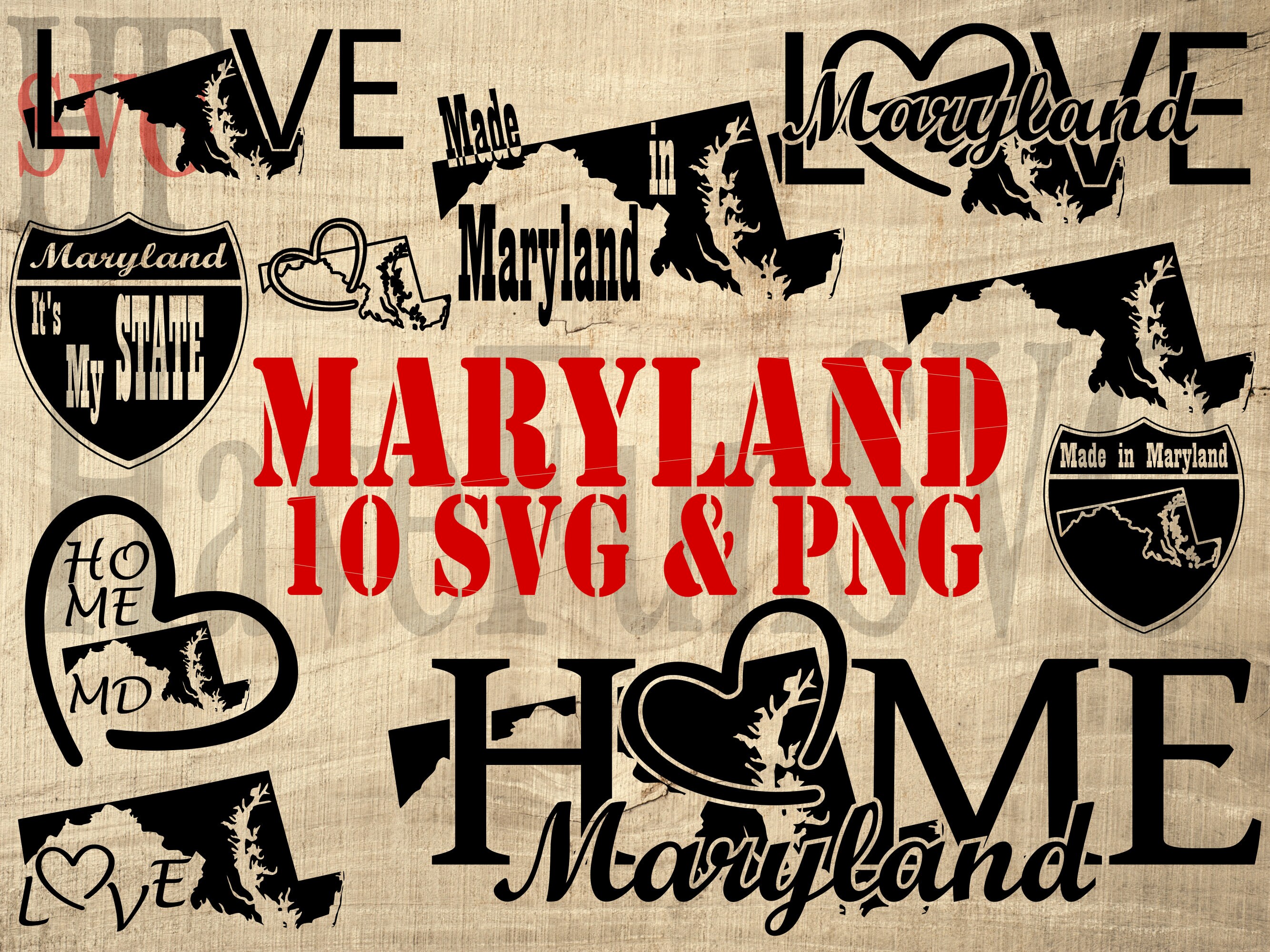 Maryland 10 SVG PNG Instant Download Digital Files State USA Bundle ...