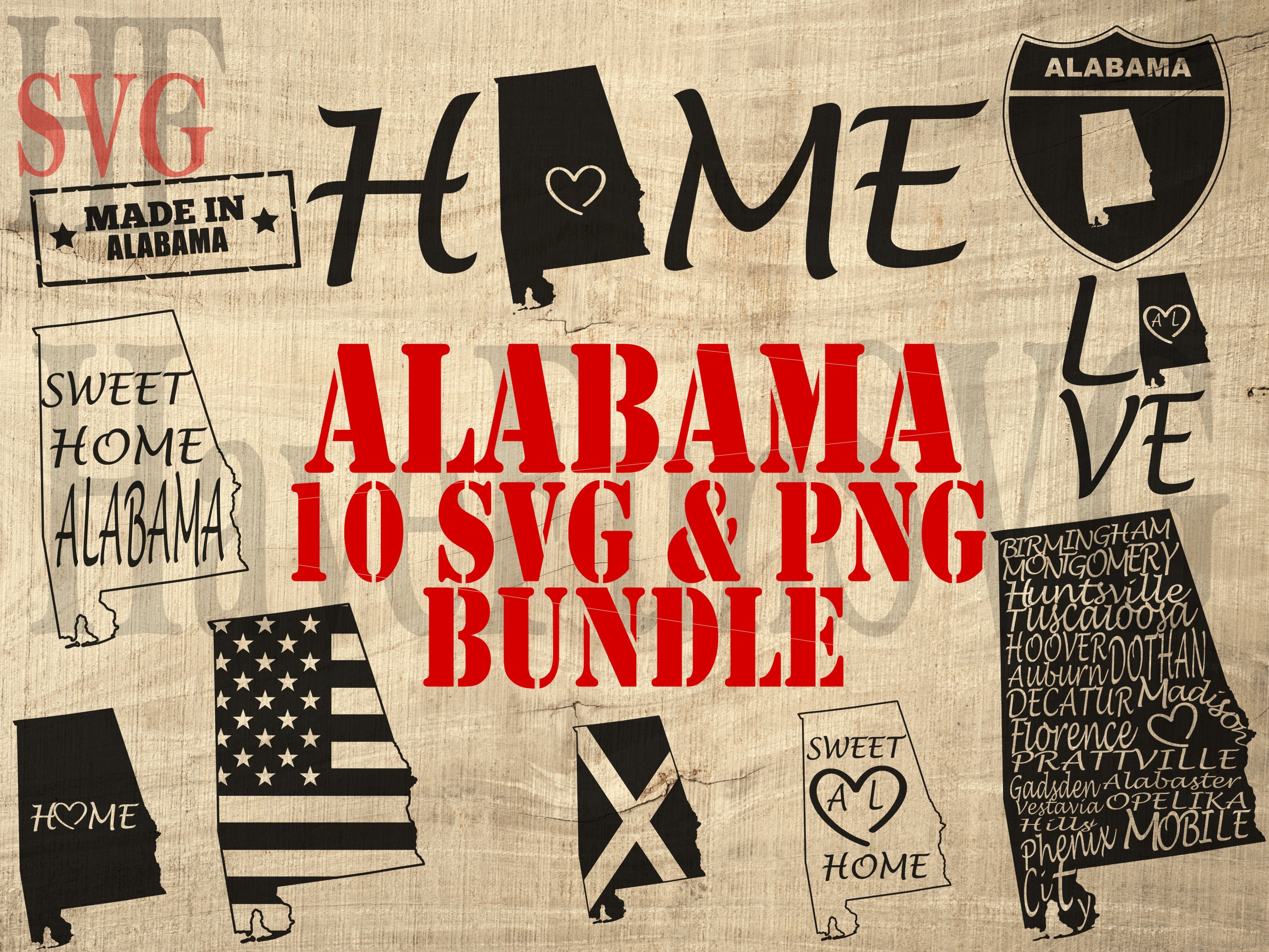 Alabama State SVG PNG Instant Download Files Bundle Cricut Laser Cut ...