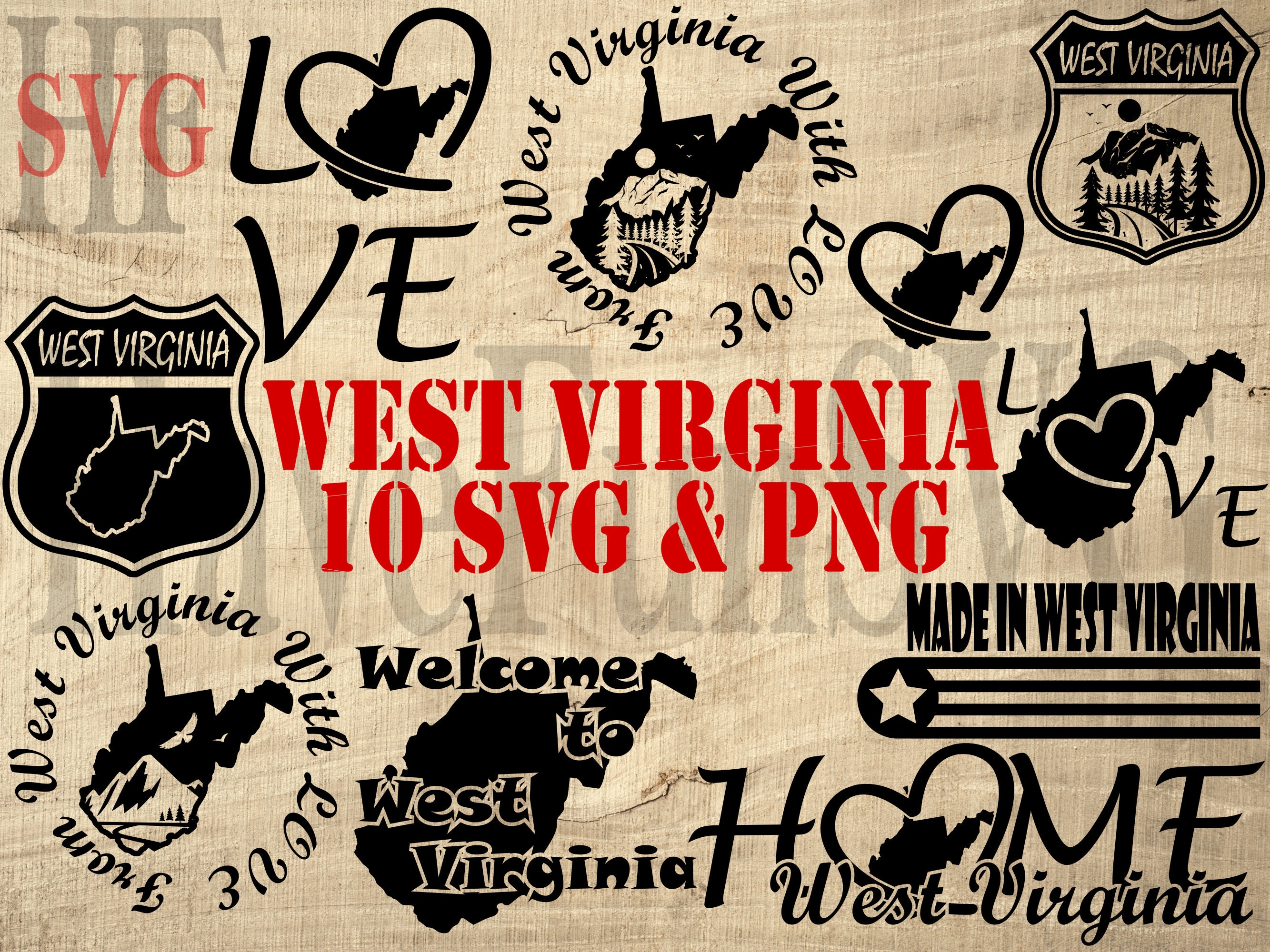 West Virginia State SVG PNG Vector Print Digital Download Files Bundle ...