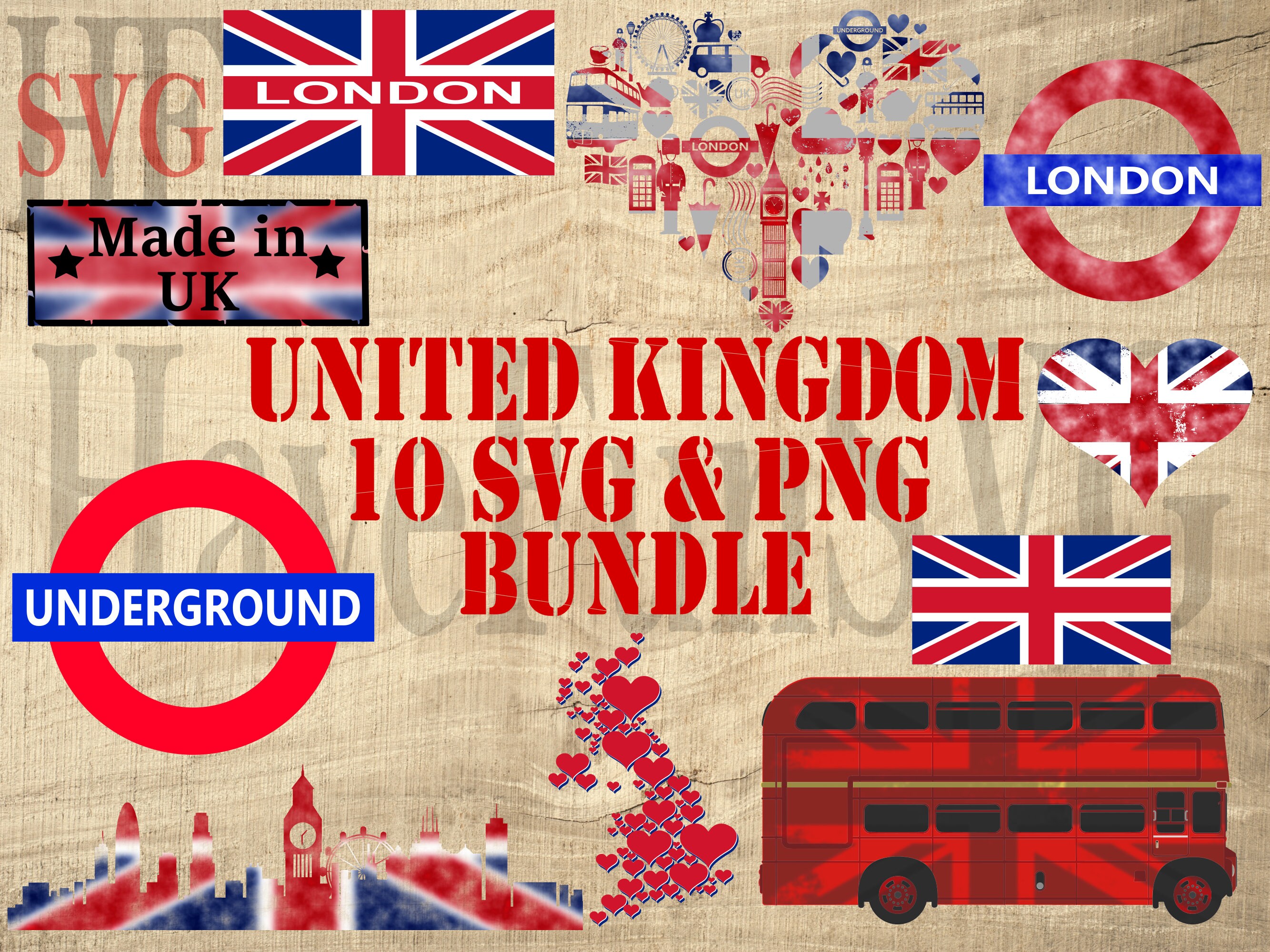 UK 10 SVG PNG Instant Vector Print Download Files Bundle England Great ...