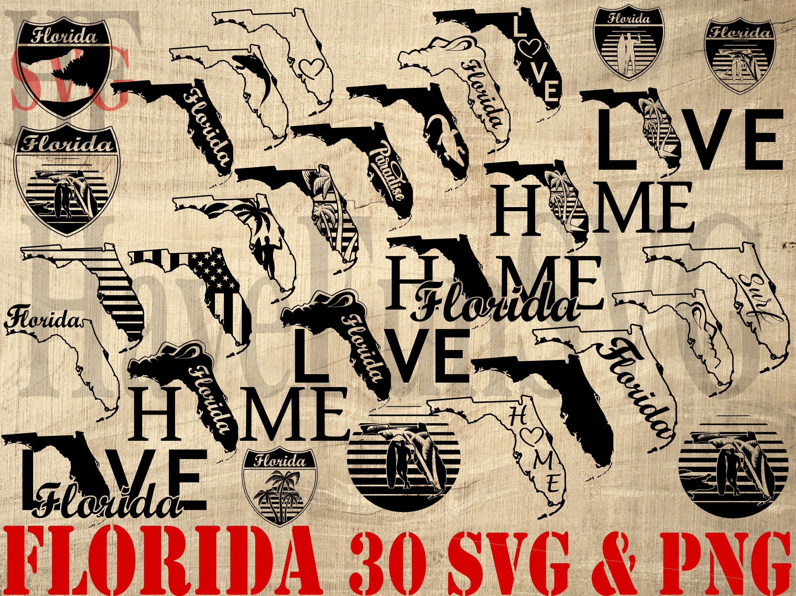 Florida State Shapes SVG PNG Vector Print Files Bundle Cut Cutting ...