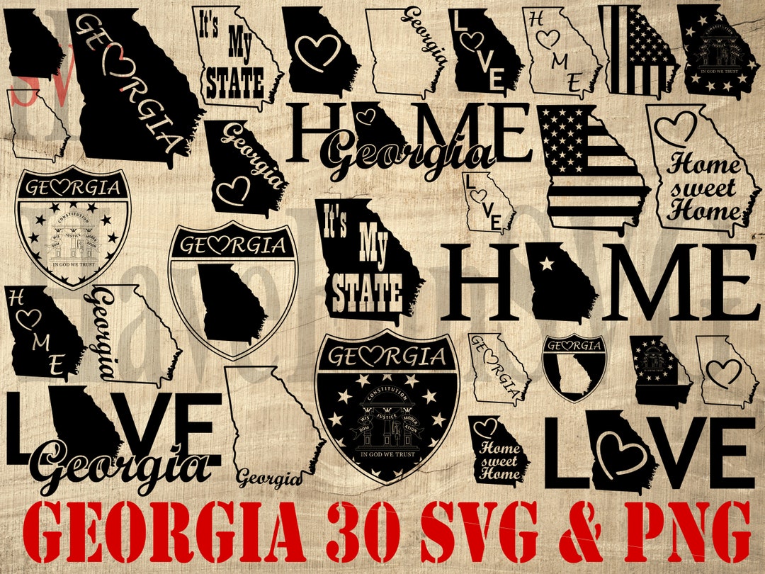 Georgia USA State 30 SVG PNG Bundle Outline Shape Clipart T-shirt ...
