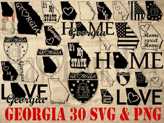 Georgia USA State 30 SVG PNG Bundle Outline Shape Clipart | Etsy