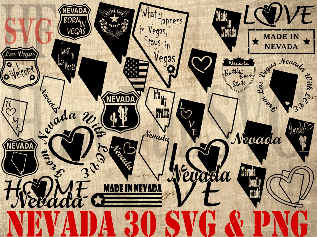 Nevada SVG PNG 30 Files Bundle Instant Digital Download Las Vegas Shape ...