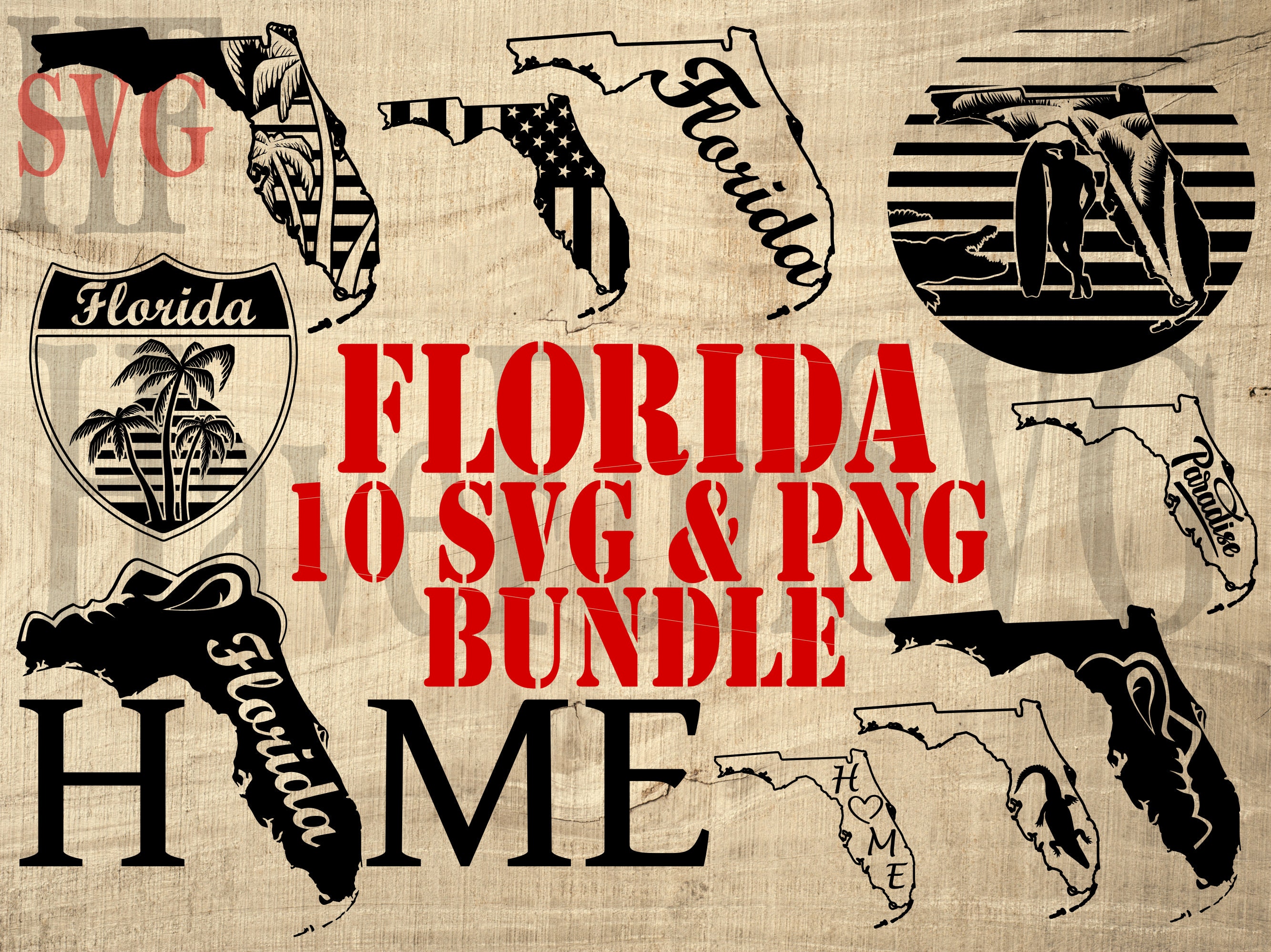 Florida State Vector Print SVG PNG Files Bundle Shirt Designs Cut ...