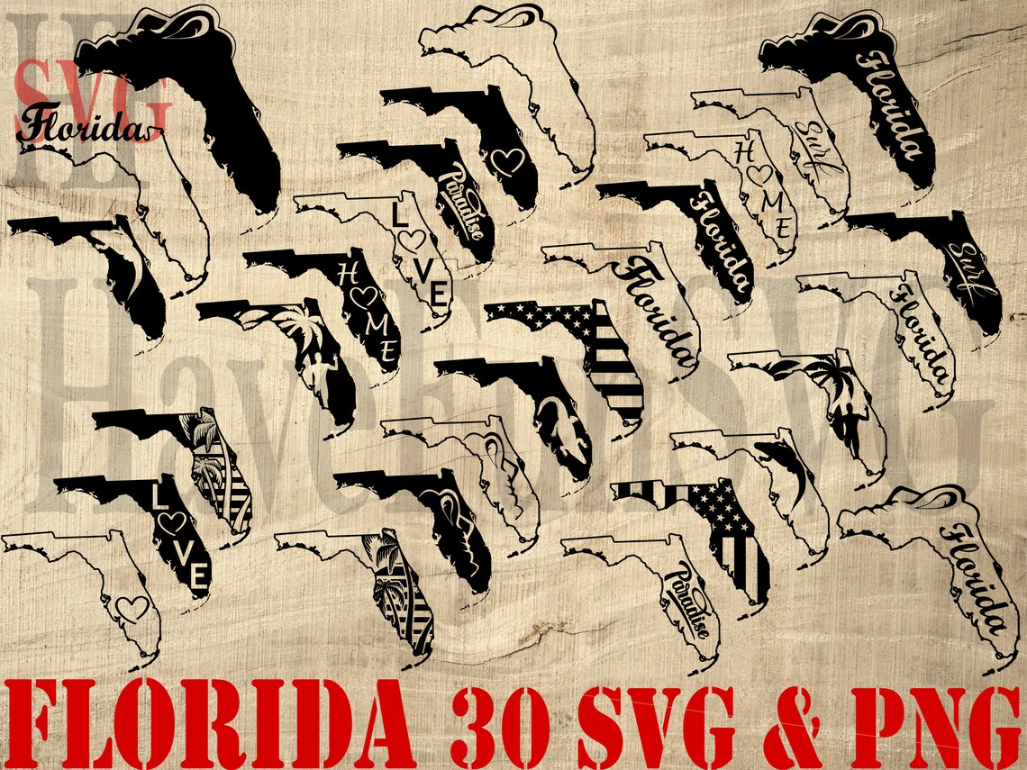 Florida Shapes 30 SVG PNG Files Bundle Cut Cutting Machine - Etsy