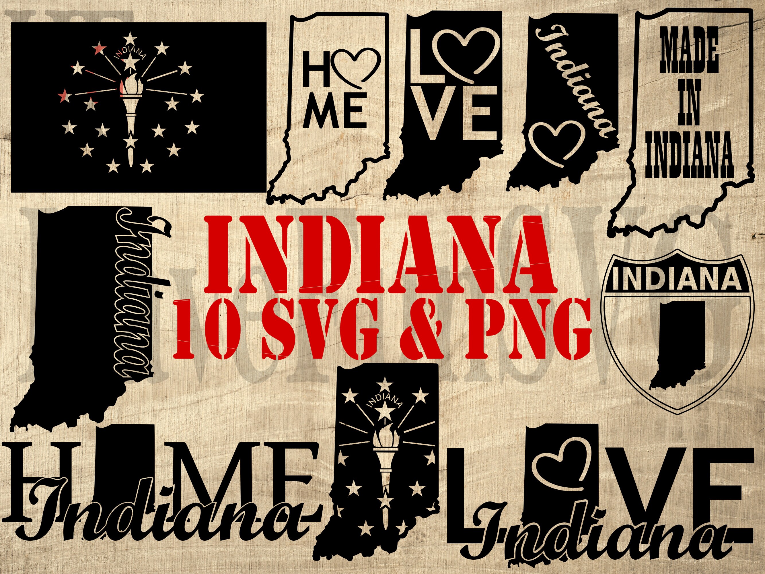 Indiana State USA 10 SVG PNG Instant Download Files Bundle Cricut ...