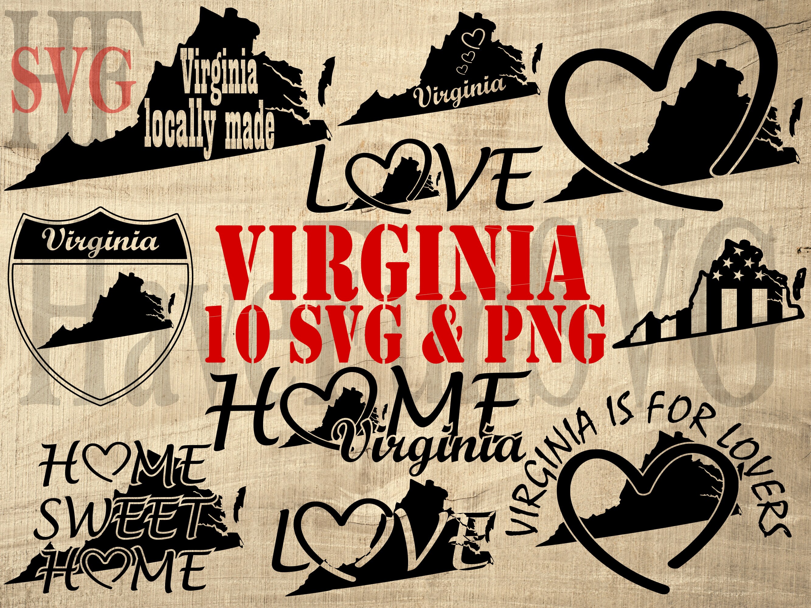 Virginia State Home Love Designs SVG PNG Vector Digital Download Files ...