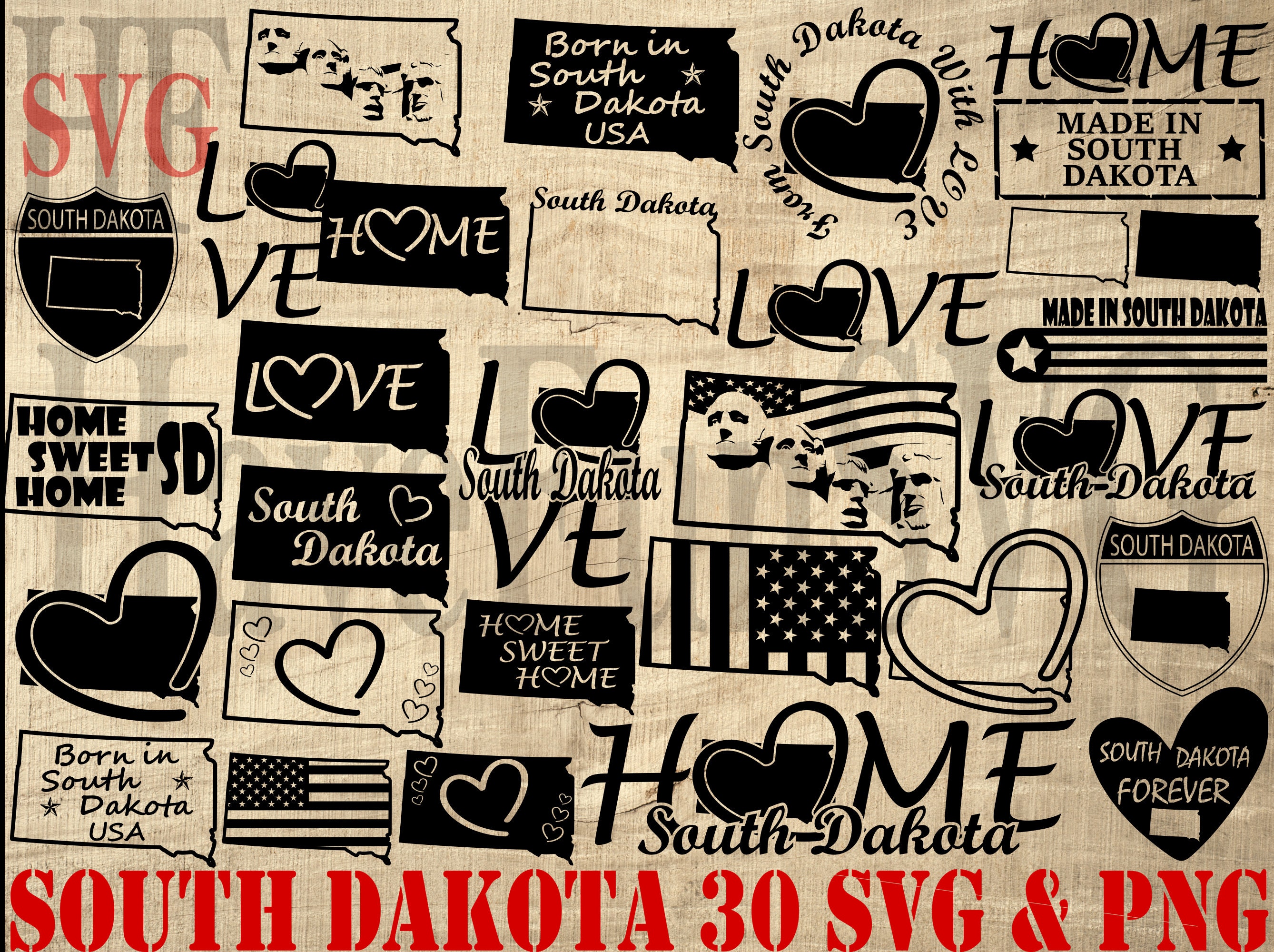 South Dakota SVG PNG Files Bundle: State Shirt Design Clipart (digital ...