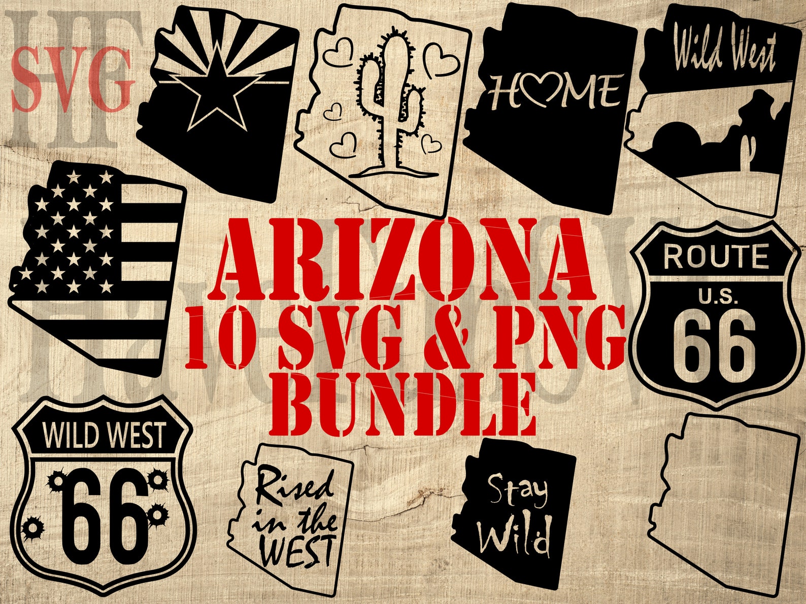 Arizona Bundle of 10 SVG PNG Instant Download Files Outline State Shape ...