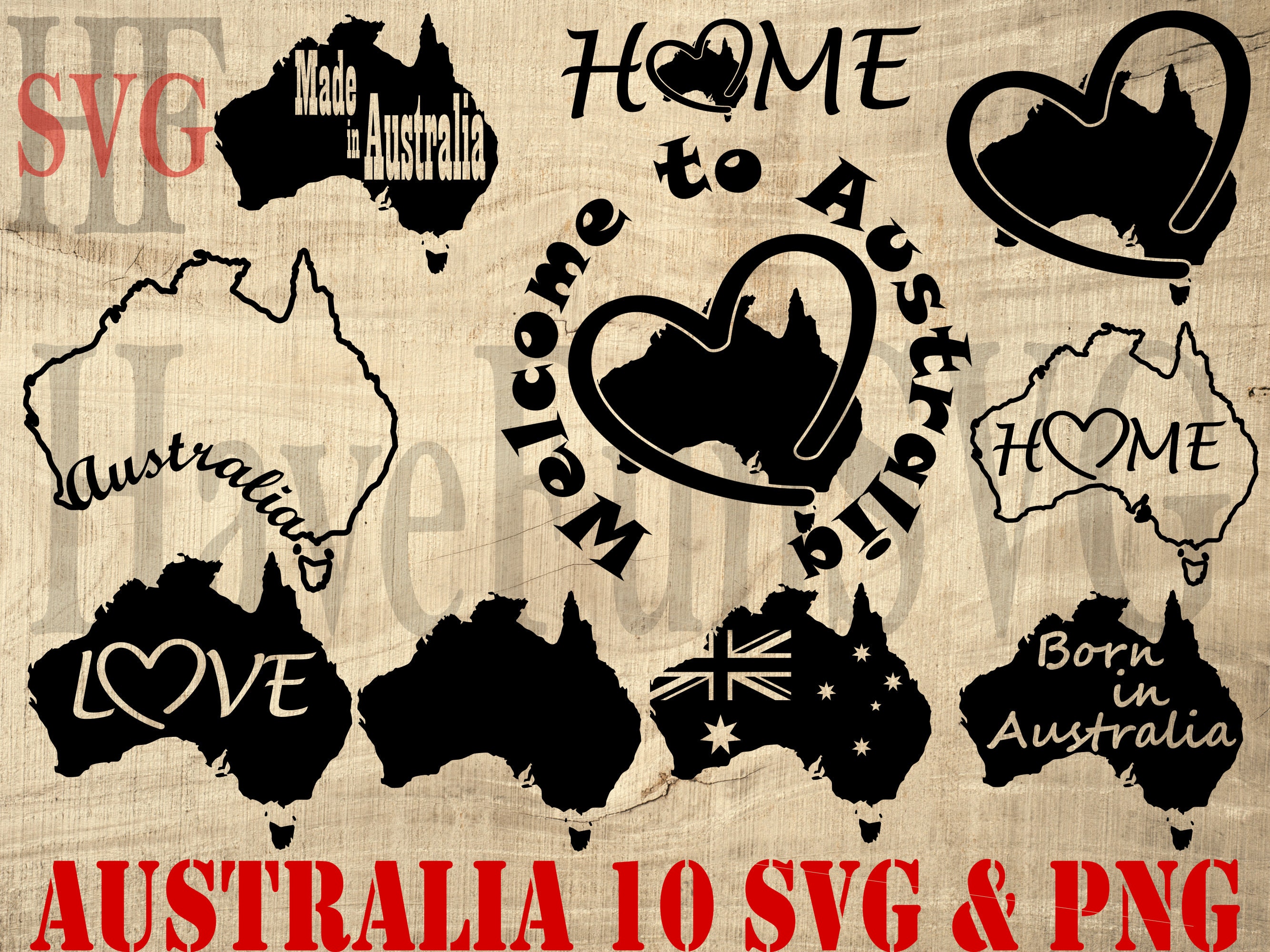 Australia Map Design SVG PNG Vector Digital Download Files Bundle Shirt ...
