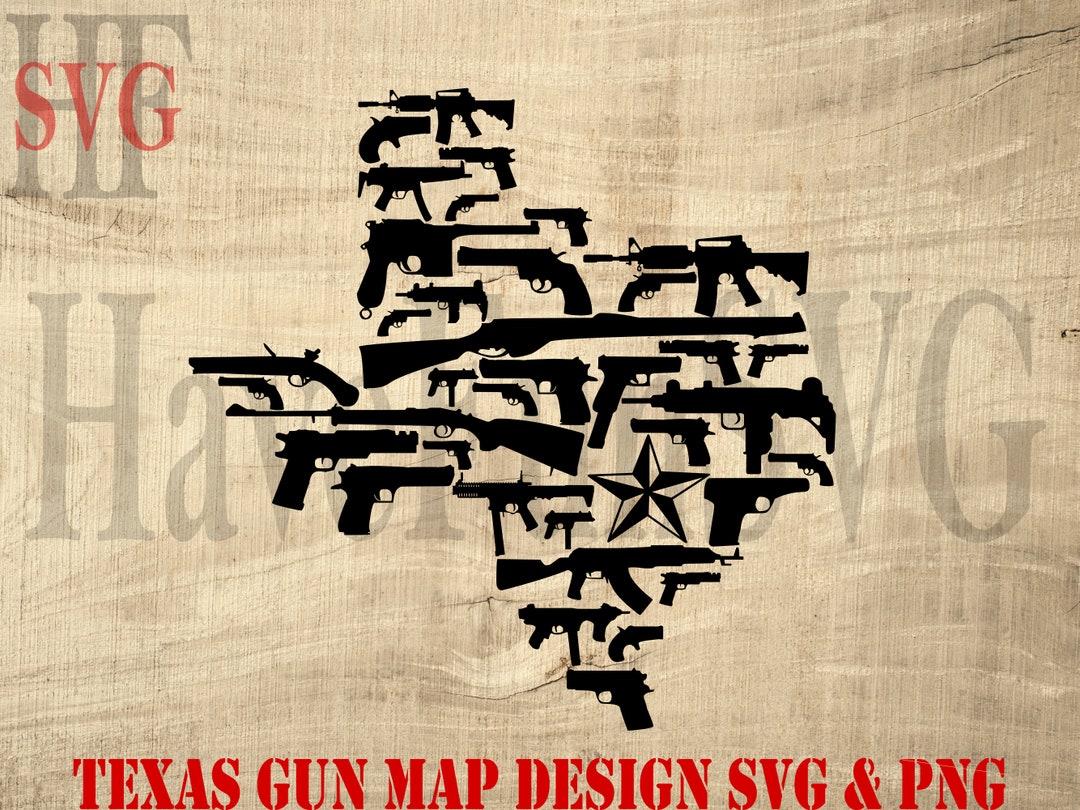 Texas Map Gun Guns Shirt Design SVG PNG Digital Download Files Bundle ...