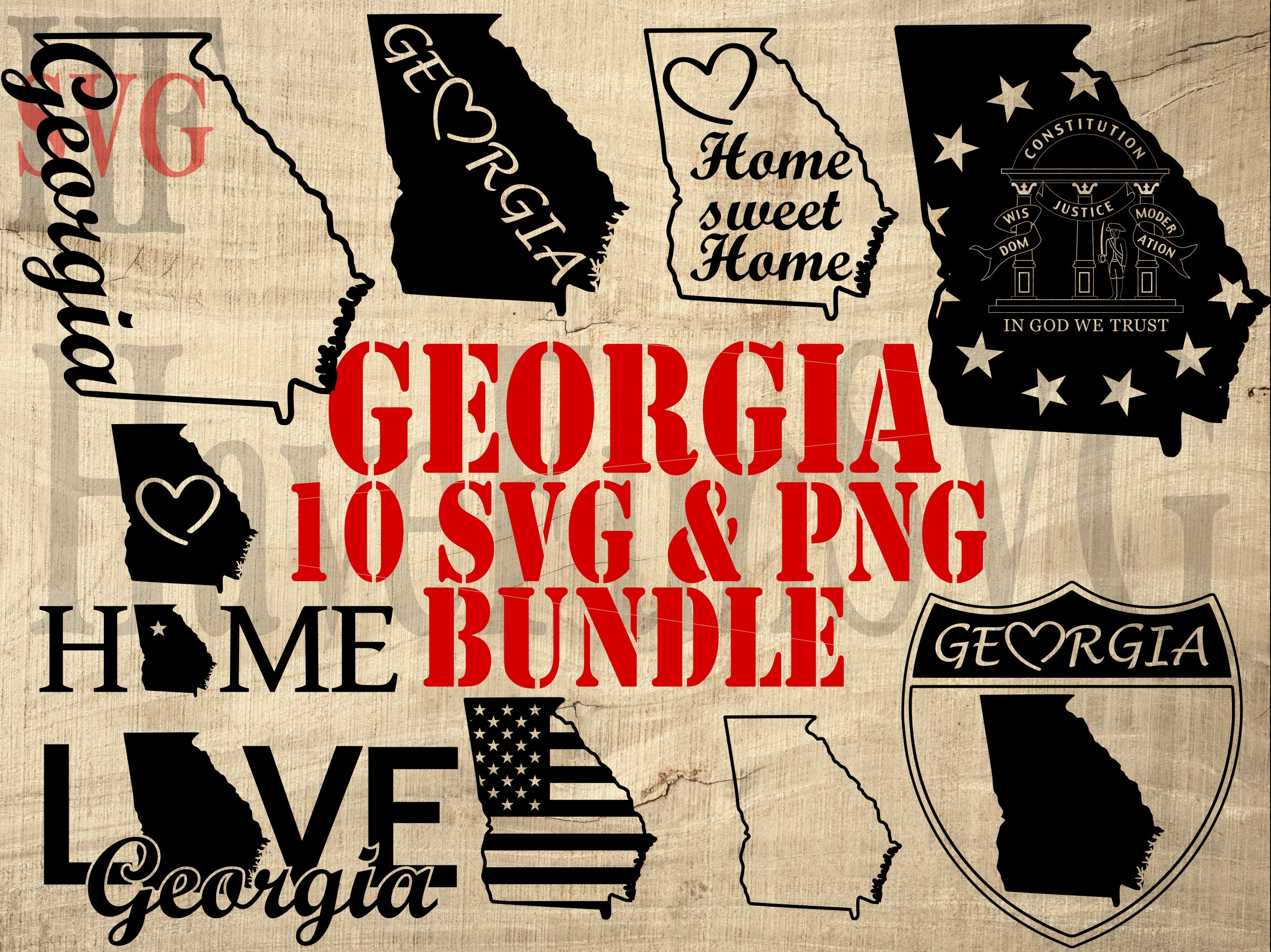 Georgia USA State 10 SVG PNG Bundle Outline Shape Clipart T-shirt ...