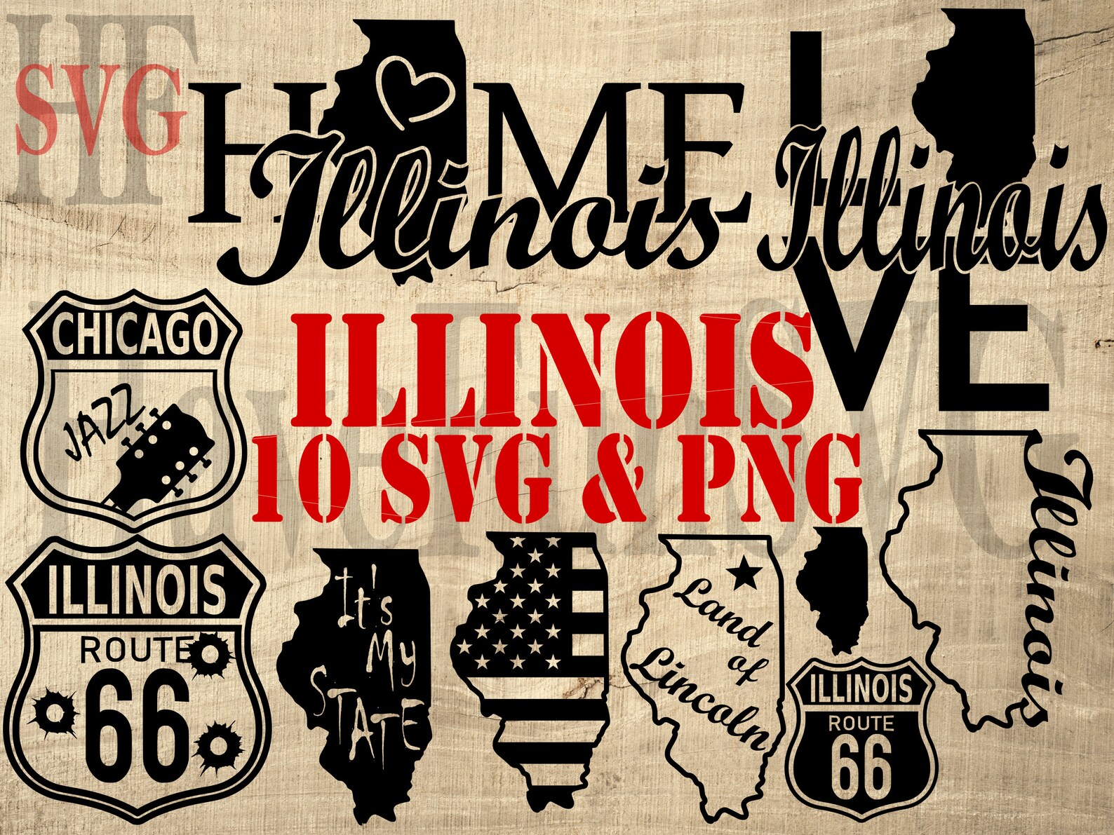 Illinois State USA SVG PNG Instant Download Files Bundle - Etsy