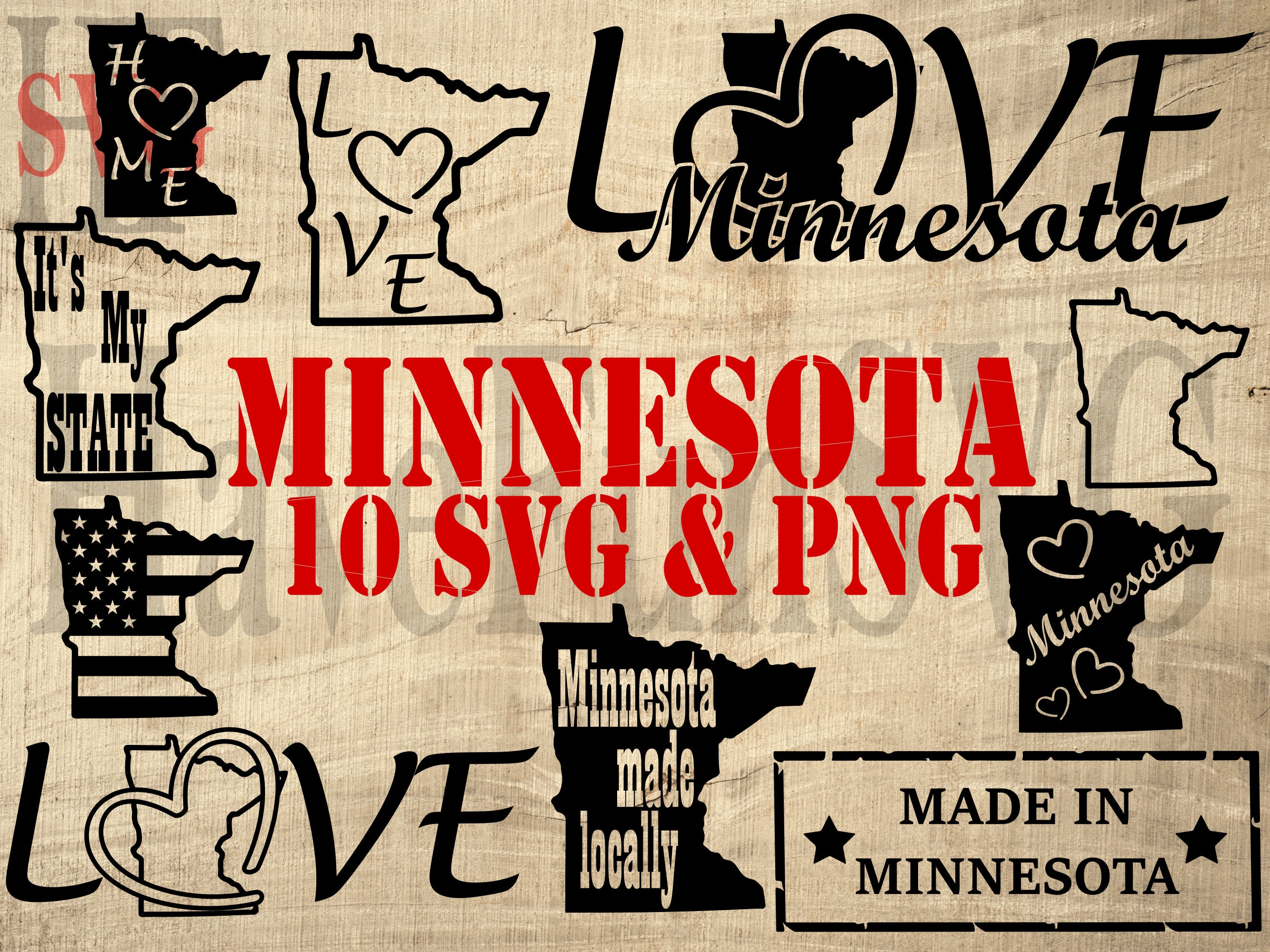 Minnesota 10 SVG PNG Bundle Outline Shape Clipart T-shirt Designs Cut ...