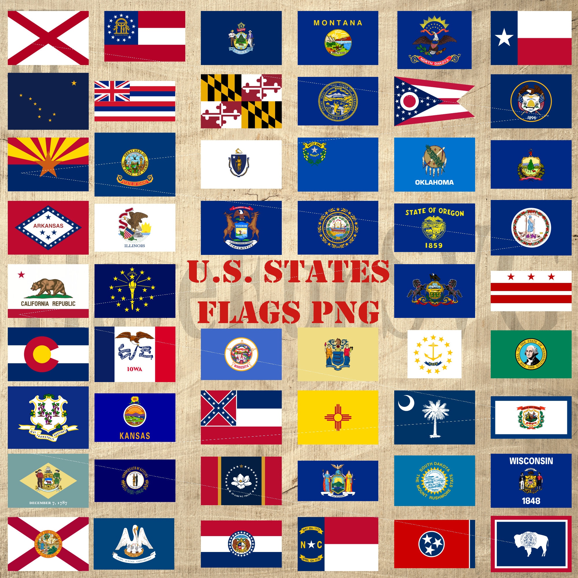 USA States Flags Complete Bundle for Print, 50 US State Flags, Vector ...