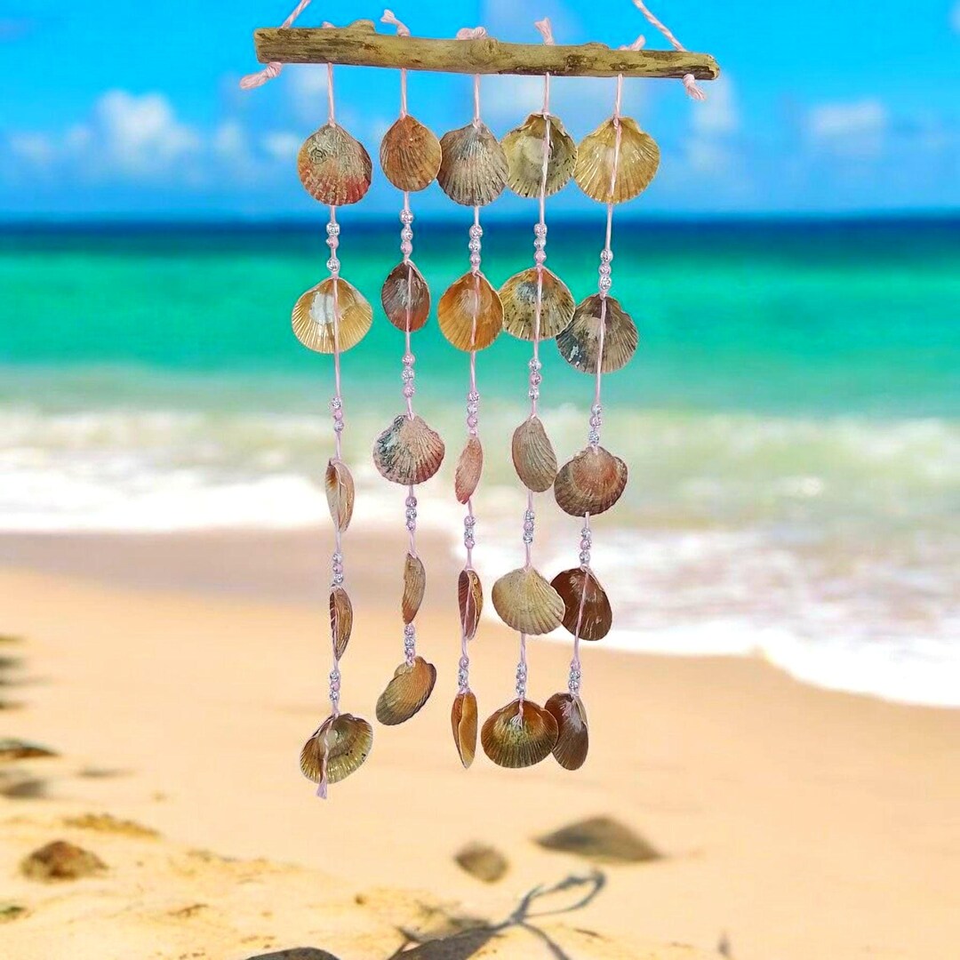 Irish Scallop Shell Wind Chime With Sea-worn Driftwood. Garden ...