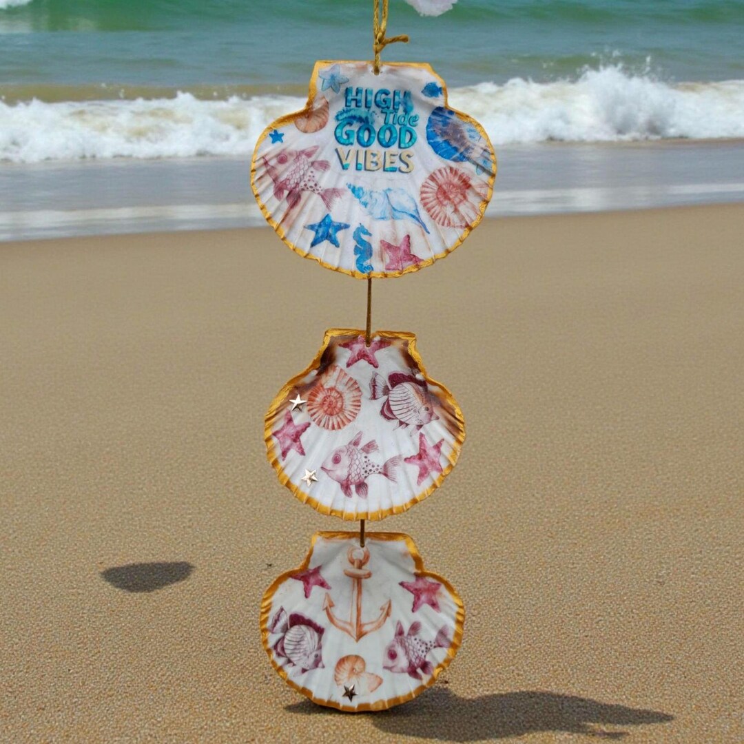 Irish Scallop Shell Wall Hanging Set of 3, Nautical Decoupage Seashell ...
