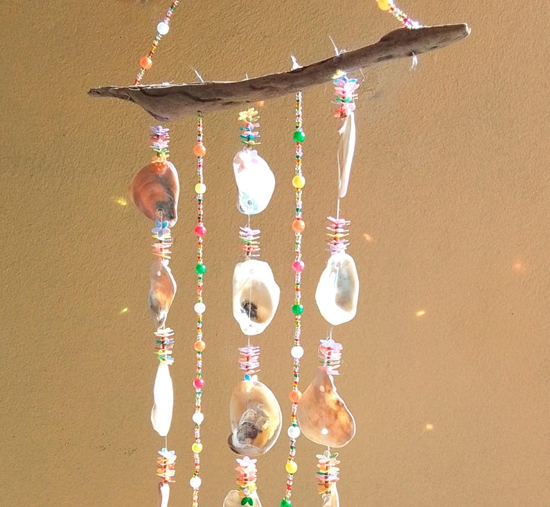 Irish Oyster Shell Wind Chime With Sea Worn Drift Wood. Beach & Home ...