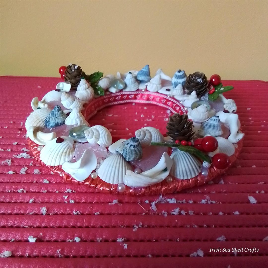 Irish Christmas Sea Shell Table Centrepiece With Sea Glass, Wreath ...
