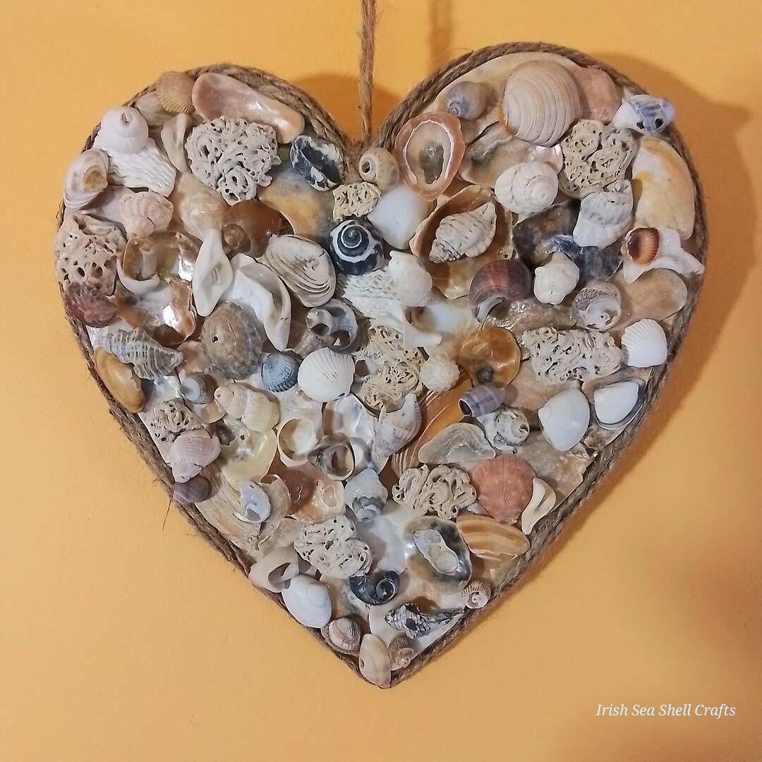 Irish Natural Mixed Seashell Love Heart Wall Hanging, Handmade, Unique ...